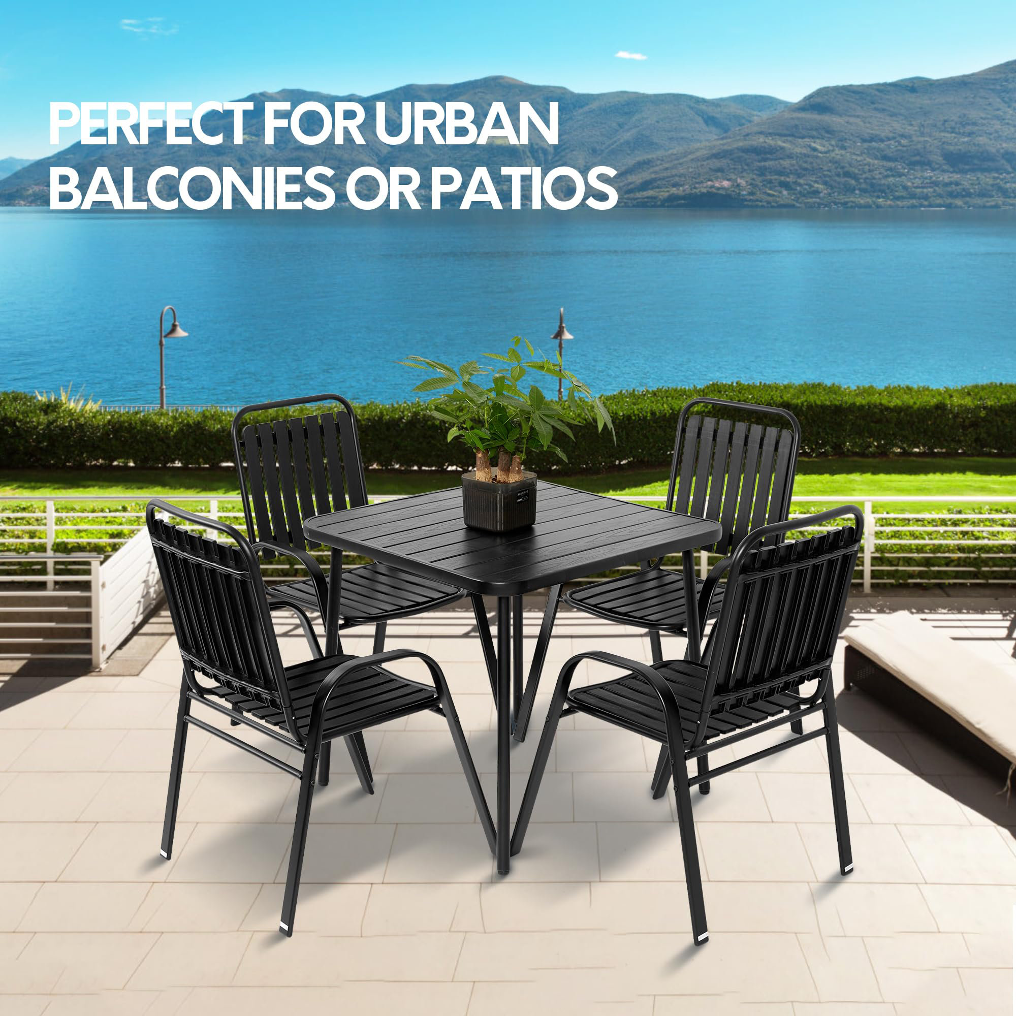 Lark Manor™ 5 Piece Patio Dining Set for 4, 4 Plastic Stackable PVC ...