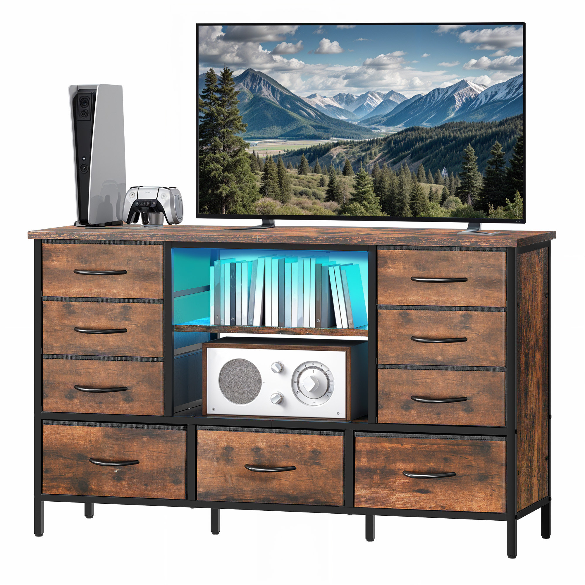 LoftDesigns 9-Drawer LED TV Unit TV Cabinet for TVs up to 55” | Wayfair ...
