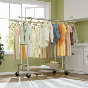 Rebrilliant Clothes Rack, Clothing Rack With Wheels For Hanging Clothes ...