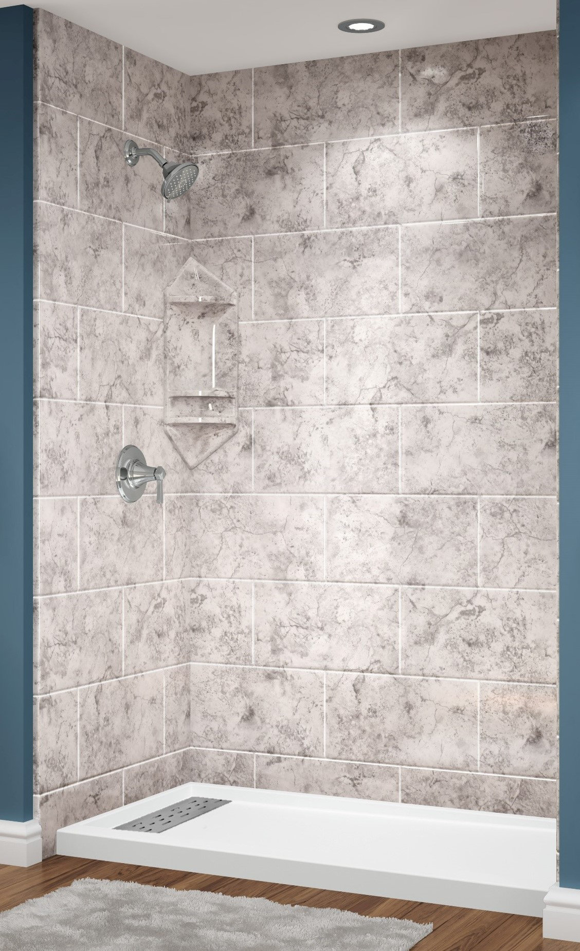Avora Bath 11x20 Tile LimeStone Acrylic Alcove Shower System 60"W x 30 ...