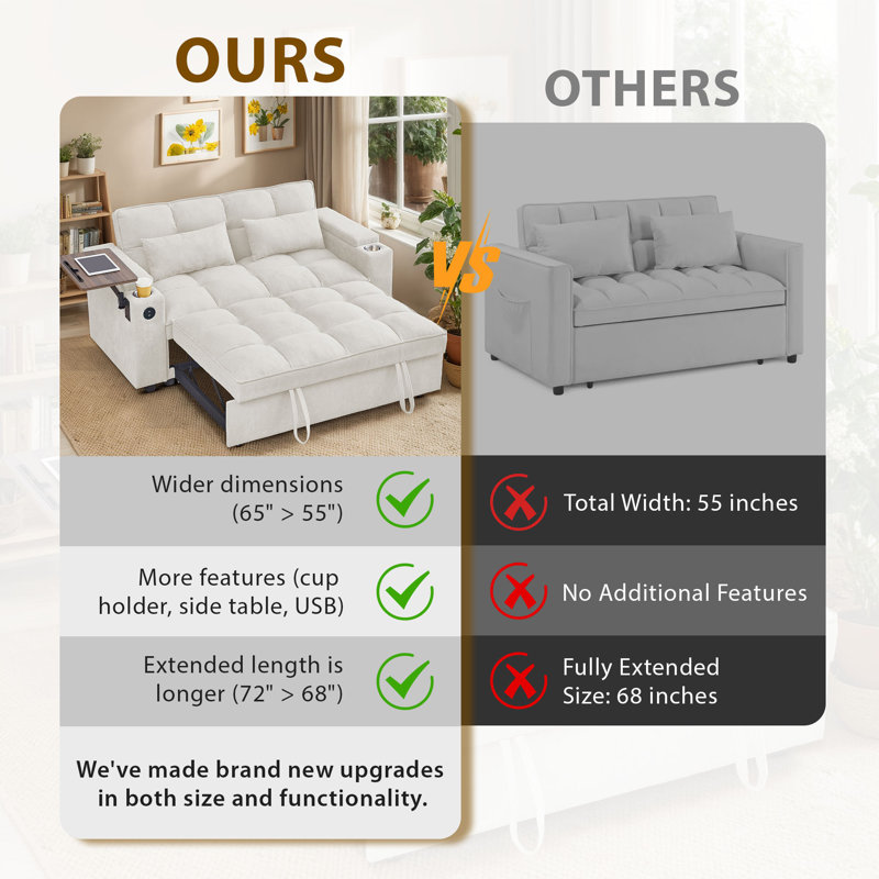 Latitude Run® Latitude Run 65"W Convertible 3 in 1 Sofa Bed, Vincy Pull ...