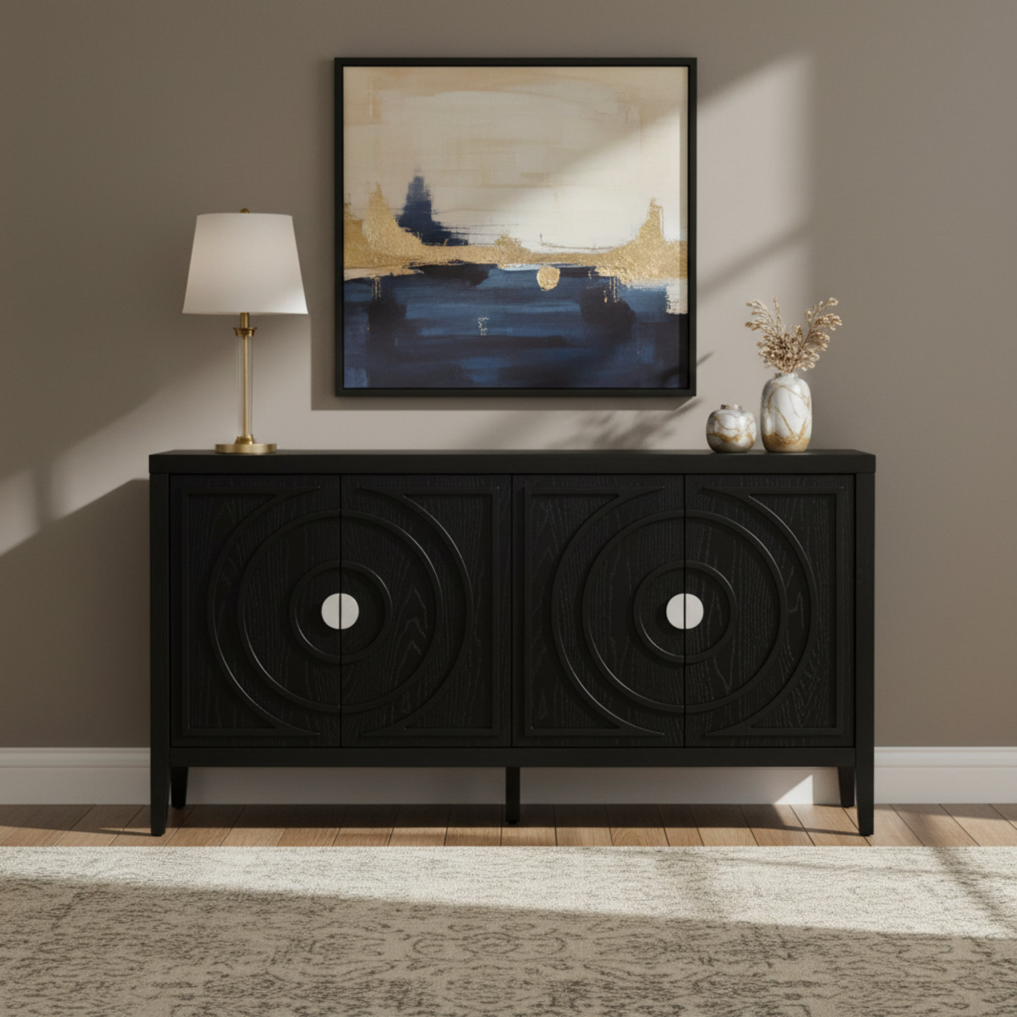 Ebern Designs This Retro-Style Sideboard Features Round Recessed ...
