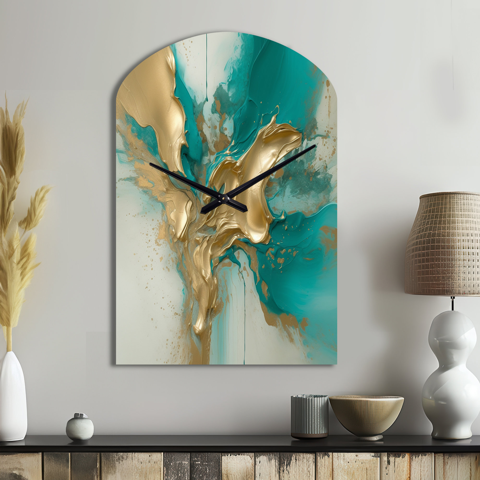 Design Art Gold And Turquoise Marble Fluid Ink II - Marble Asymmetrical ...