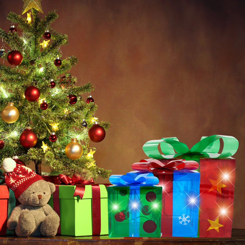 The Holiday Aisle® 3 Piece Christmas Gift Boxes Lighted Display Set ...