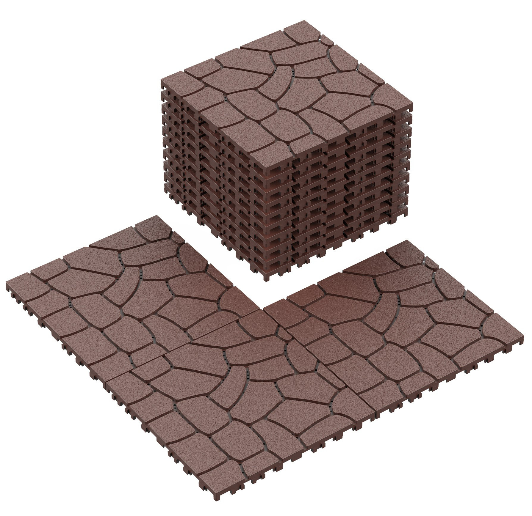 POPULUS TRADING 12'' L X 12'' W New Stone Texture Plastic Interlocking ...