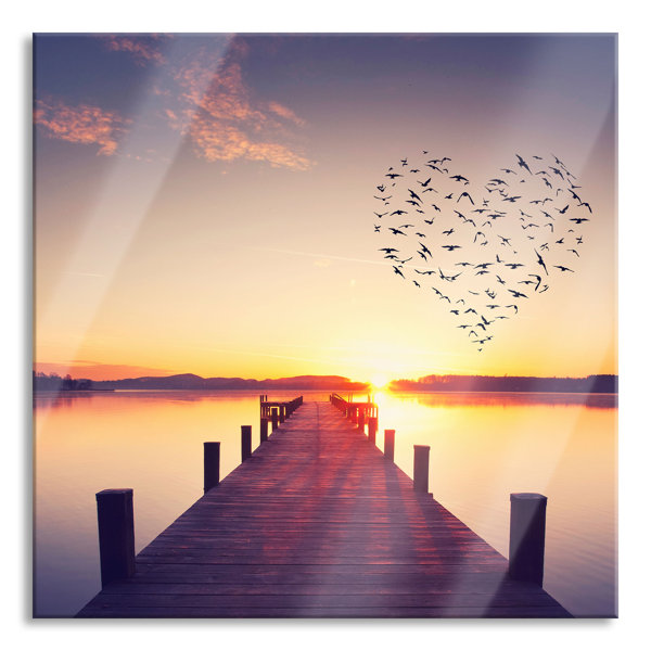 Highland Dunes Jetty with a Flock of Birds in a Heart Shape - Unframed ...