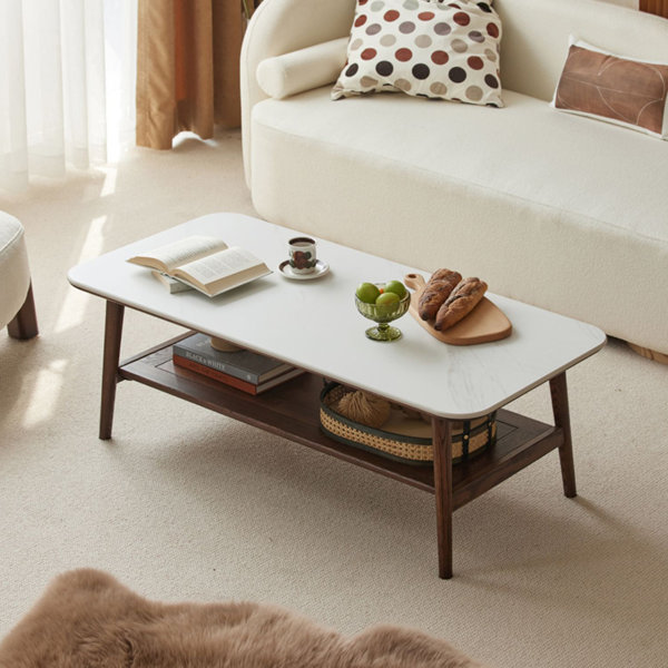 Jenni Dwelstone 39.37" White Sintered Stone Rectangular Coffee Table ...