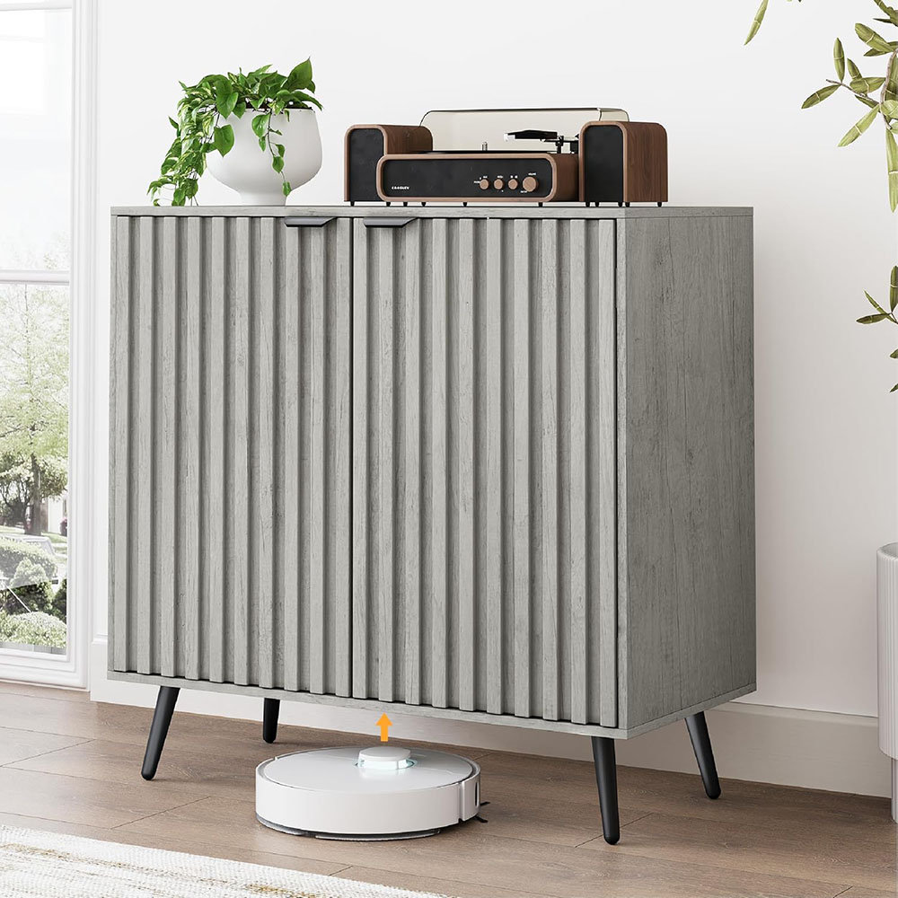 Astoria Grand Fluted Cabinets, Freestanding Walnut Buffet Cabinet With ...