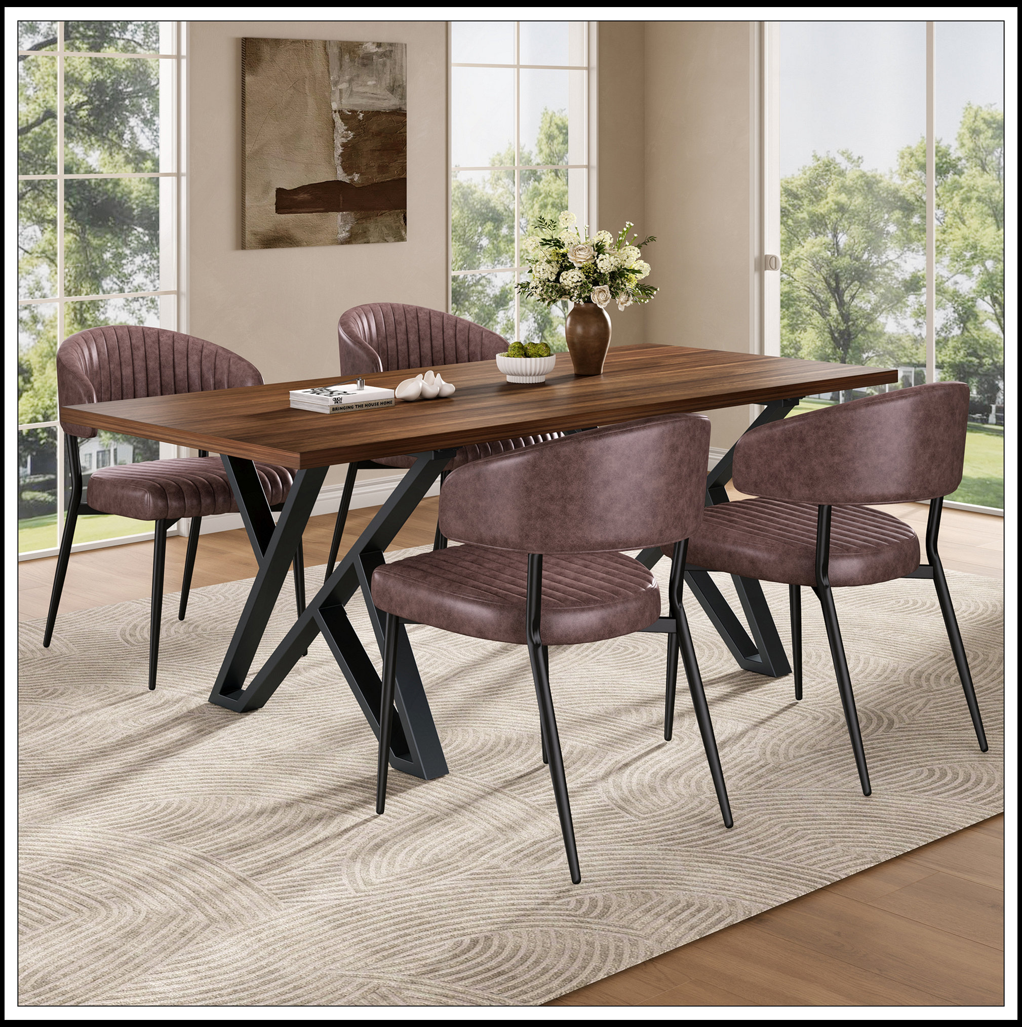 17 Stories Modern And Comfortable Faux Leather Dining Set For Stylish ...