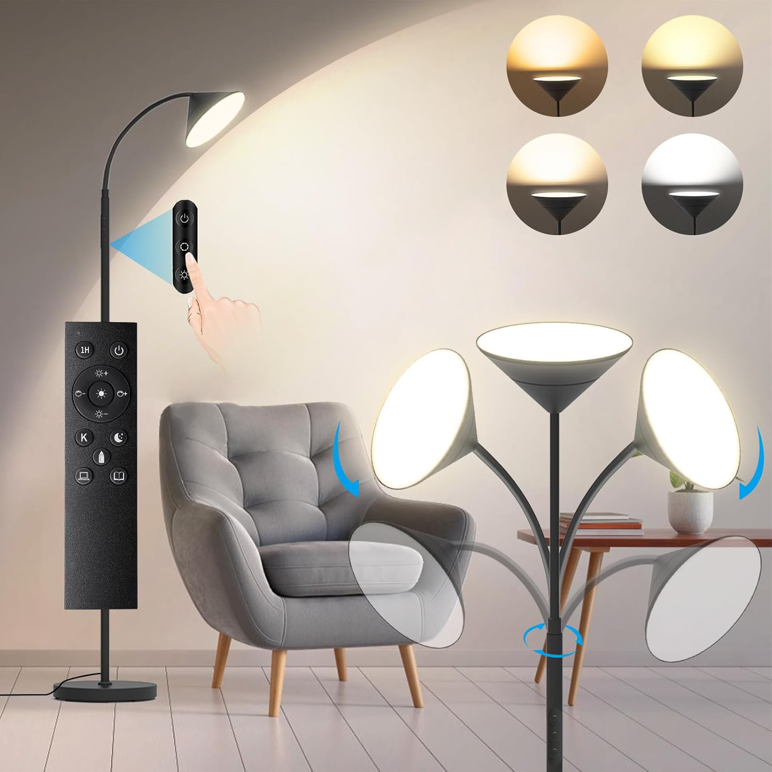 Latitude Run® Tall LED Floor Lamp Super Bright Reading Standing Lamp ...