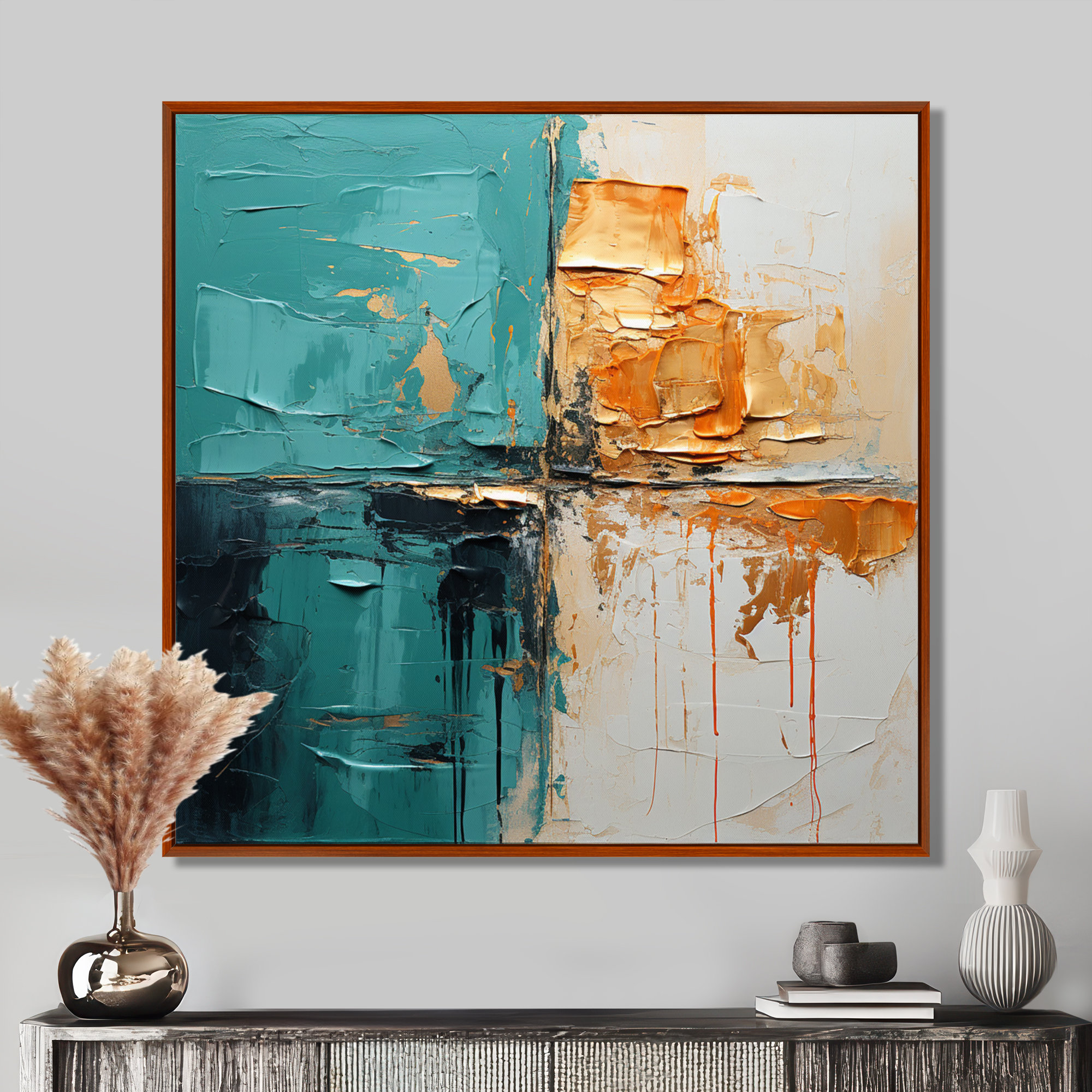 Ivy Bronx Adventure In Turquoise Orange - Abstract Painting Wall Art ...