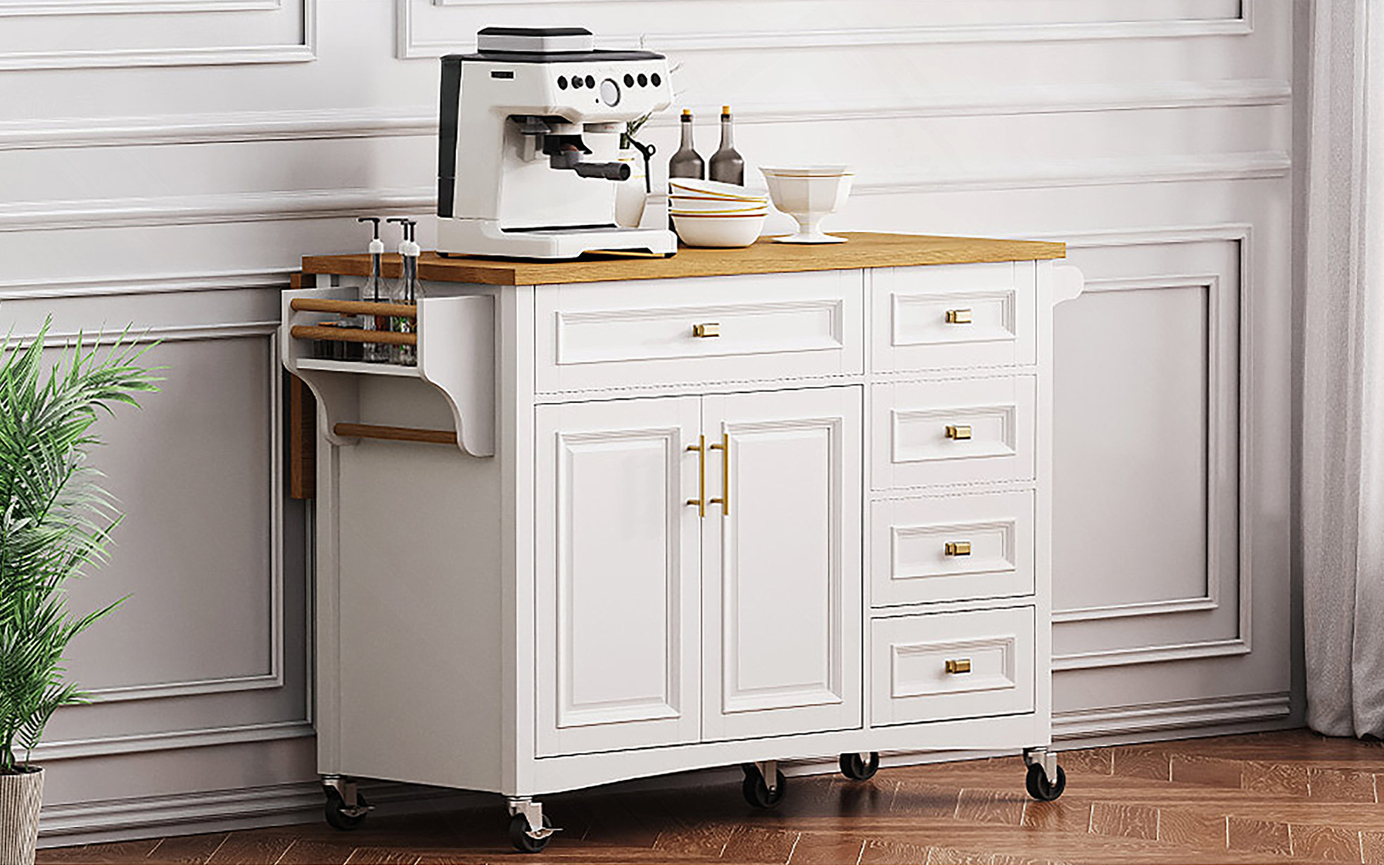 August Grove® 52'' Kitchen Island With Drop Leaf, Embossed Texture ...
