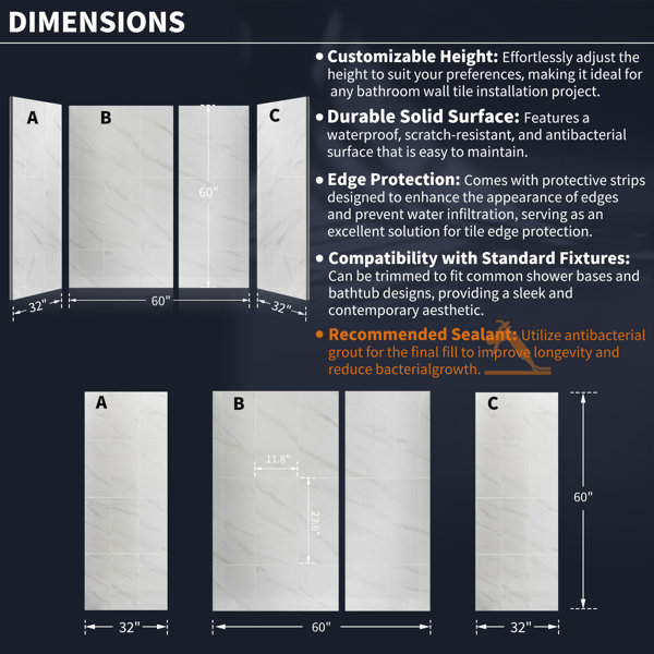 ExBrite Composite Shower Wall Panel Surround - Seamless 60" Back Wall ...