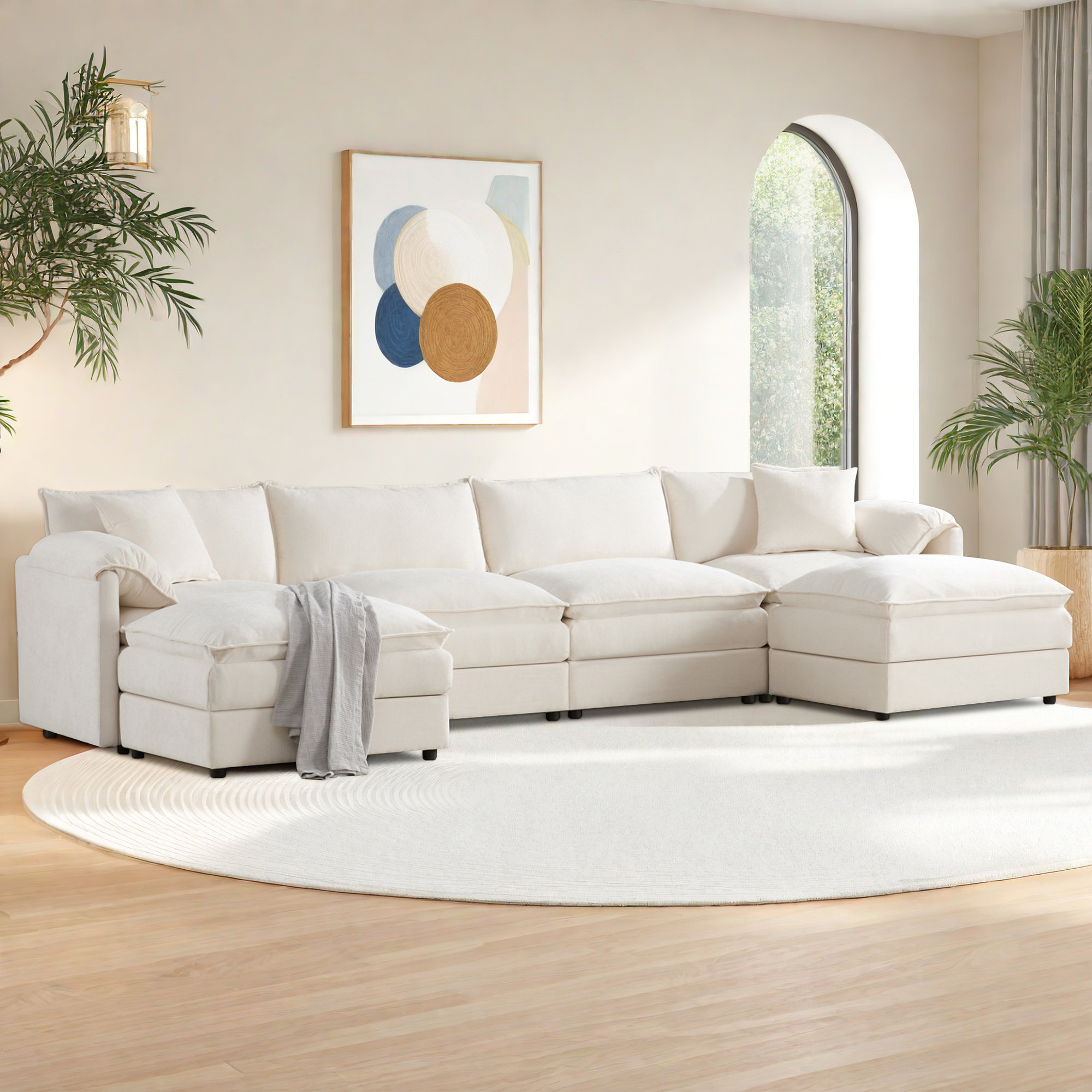 Latitude Run® 136" Chenille 6-Piece Symmetrical Sectional Sofa ...