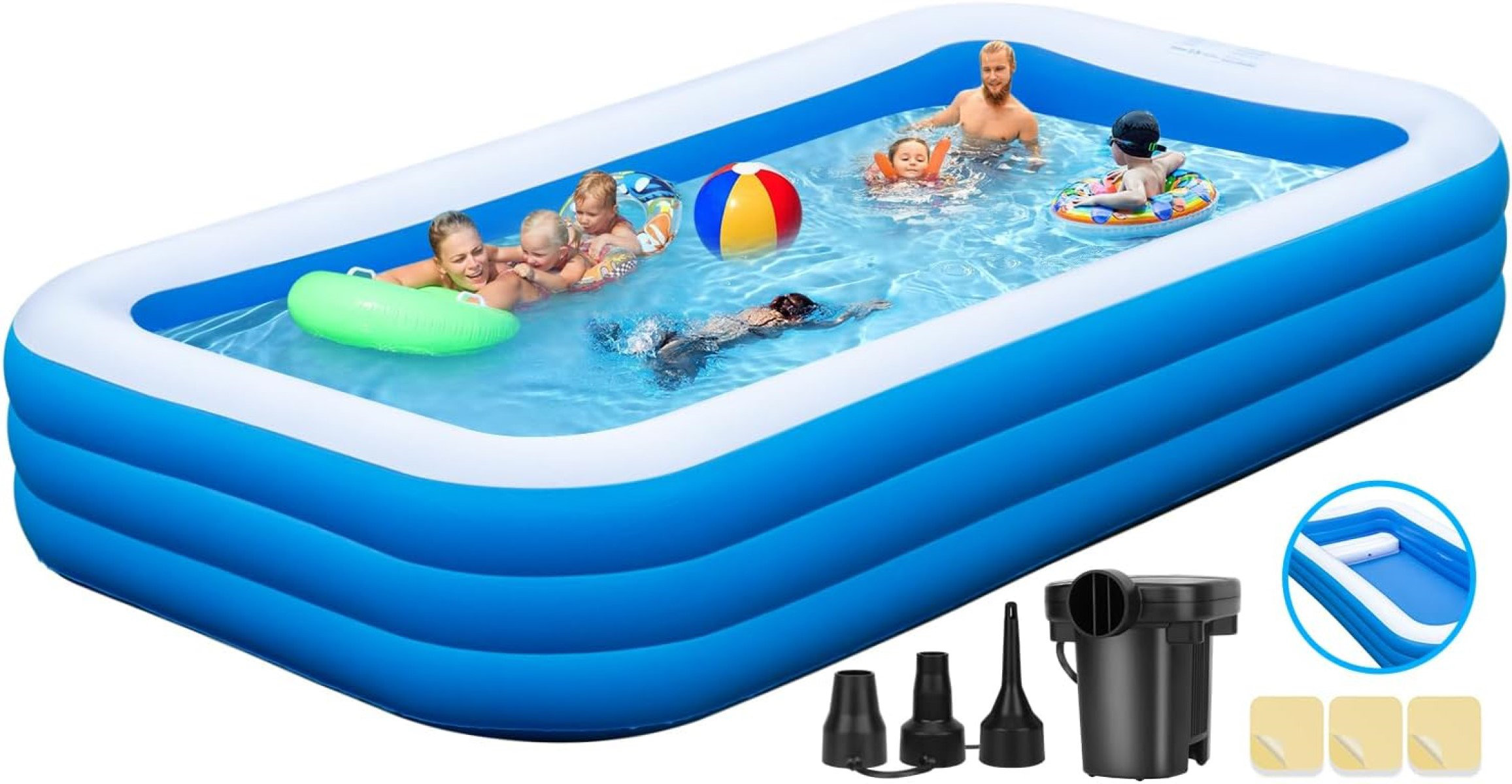 INSALER Large Inflatable Pool With Seats For Adults, 130"X 72" X22 ...