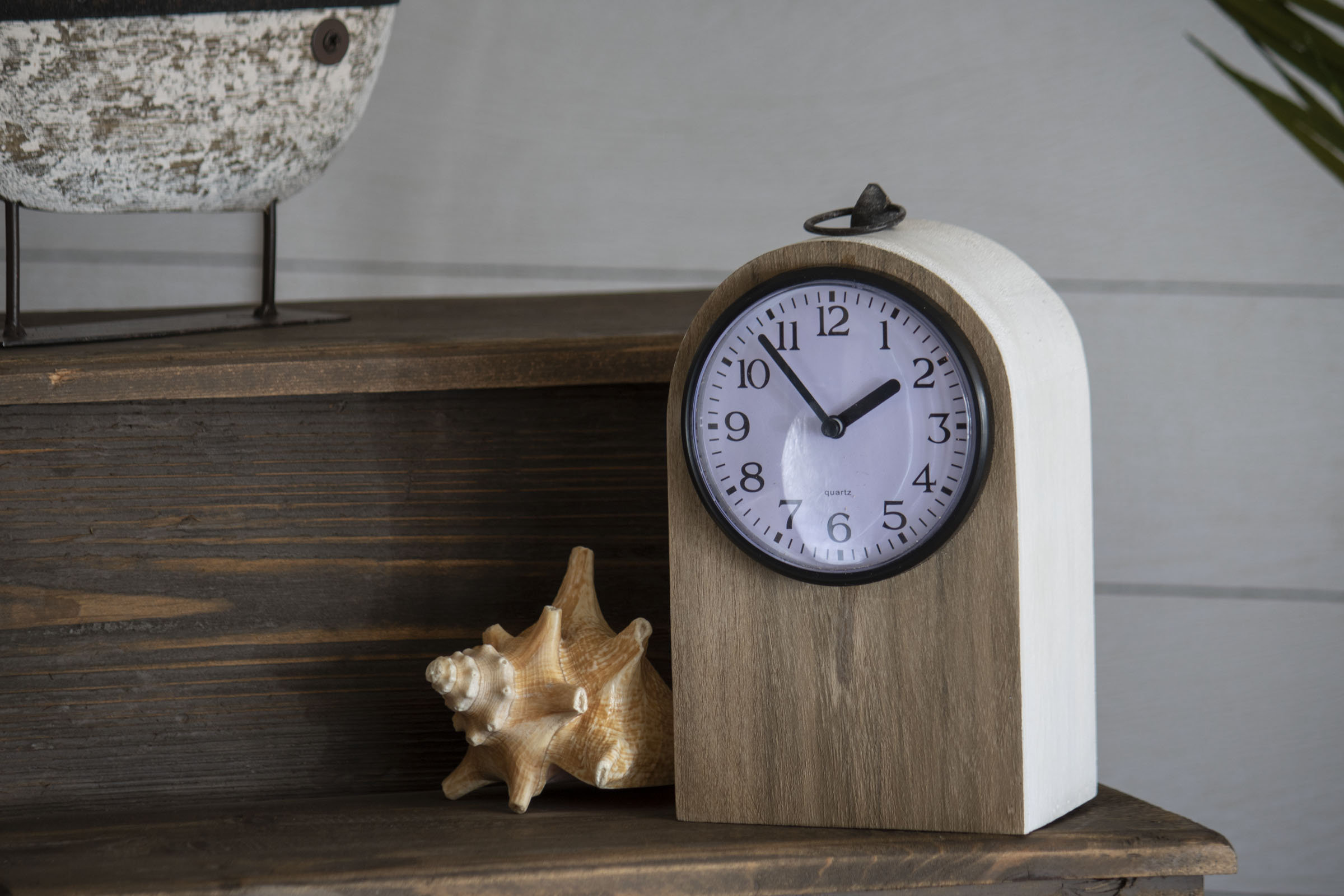 Gracie Oaks Analog Rubberwood Solid Wood Quartz Tabletop Clock in White ...