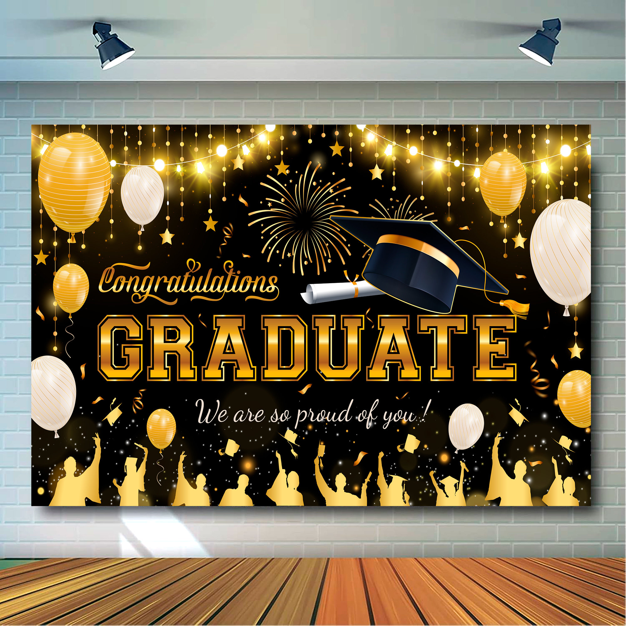 The Holiday Aisle® Congrats Grad Backdrop, 70.8''x43.3'' Graduation ...