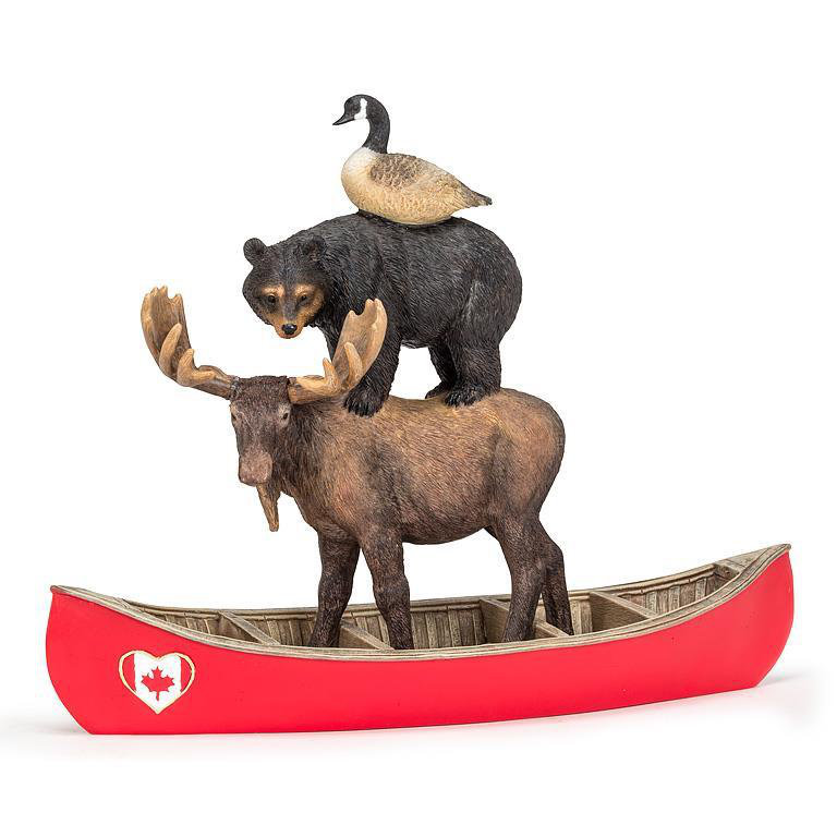 Union Rustic Stacked Winter Animals In Canoe 10-Inch Resin Canadian ...