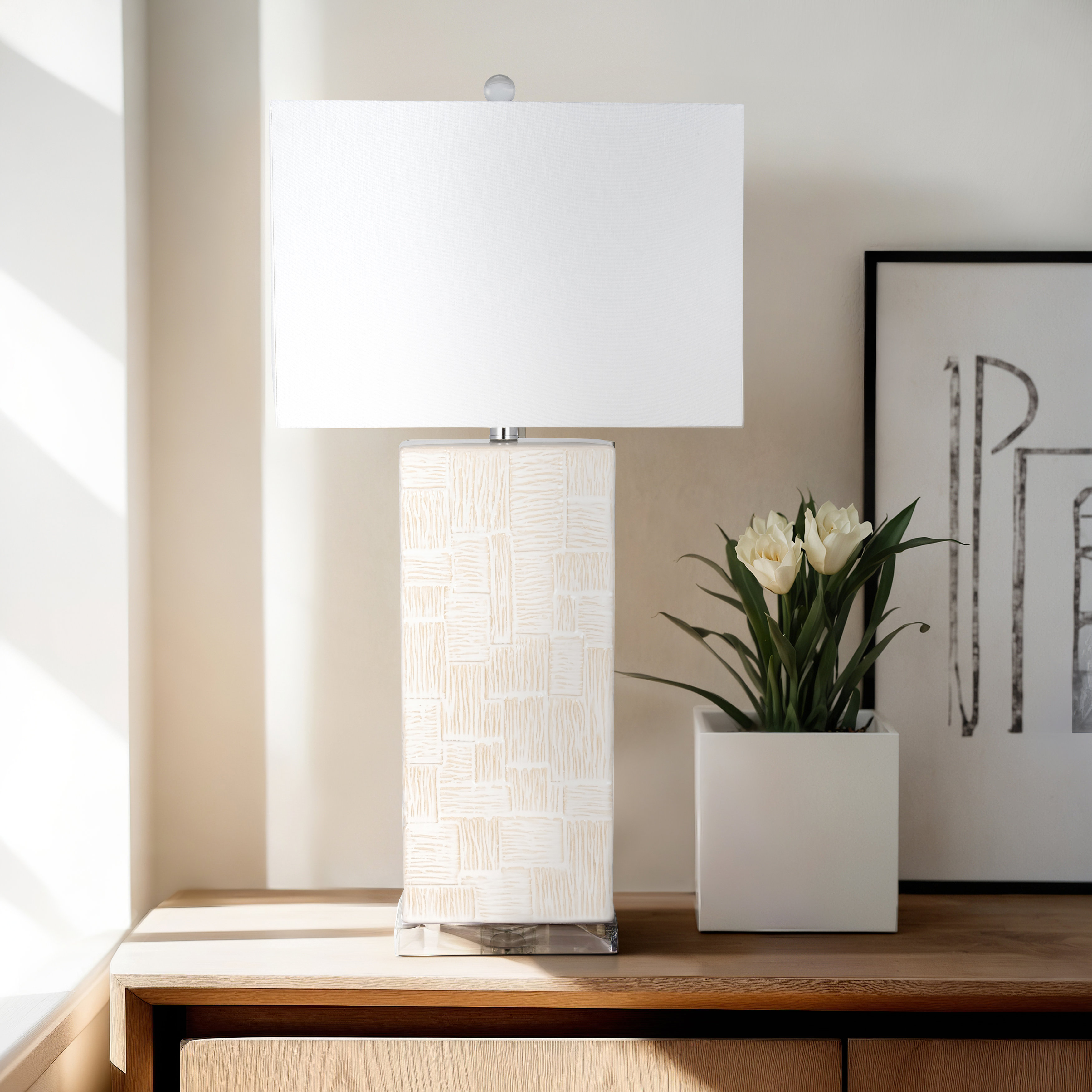 Ivy Bronx Ceramic 31'' Textured Table Lamp, White, Stylish Lighting ...