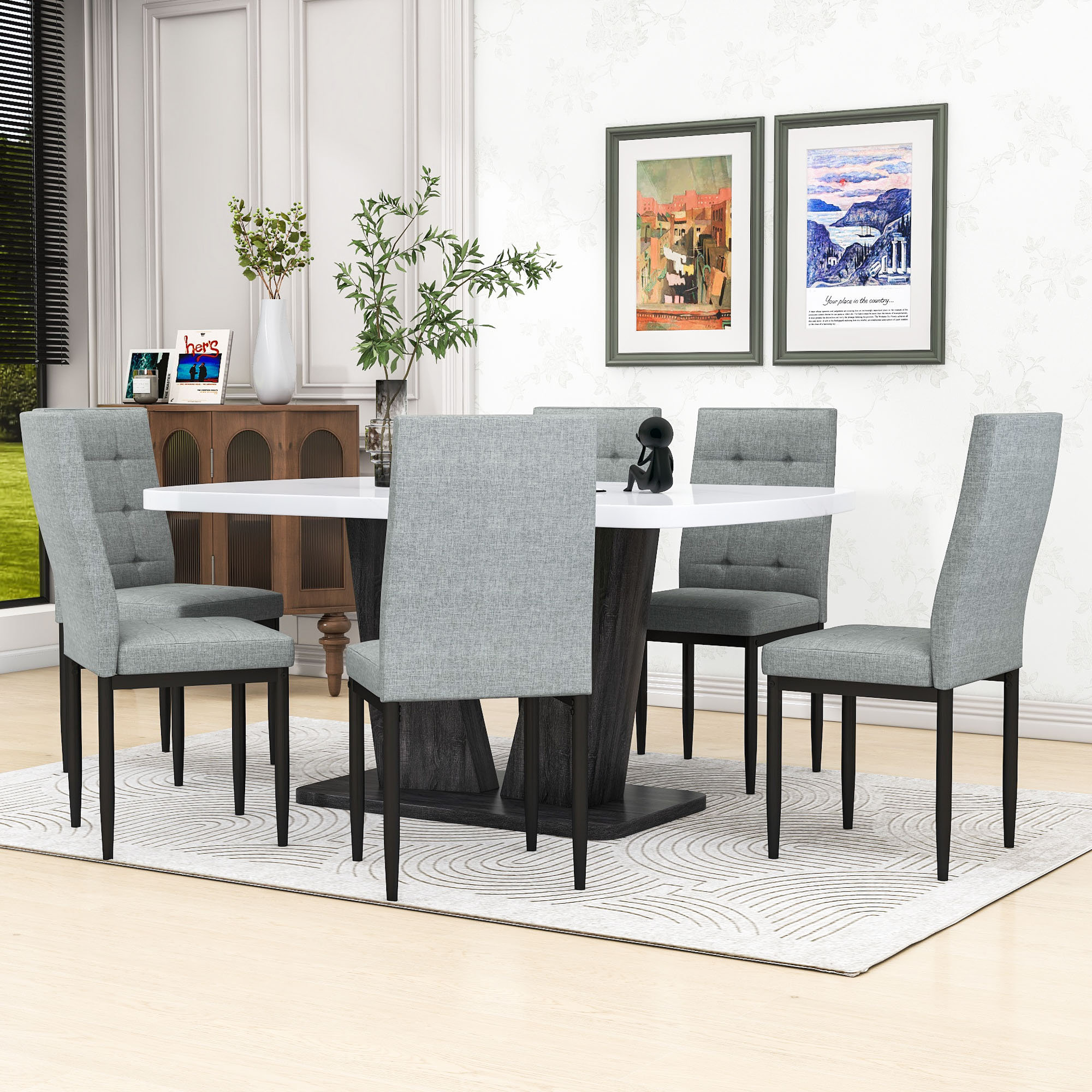 Latitude Run® Modern 7-Piece Dining Set with Wood Table and 6 ...