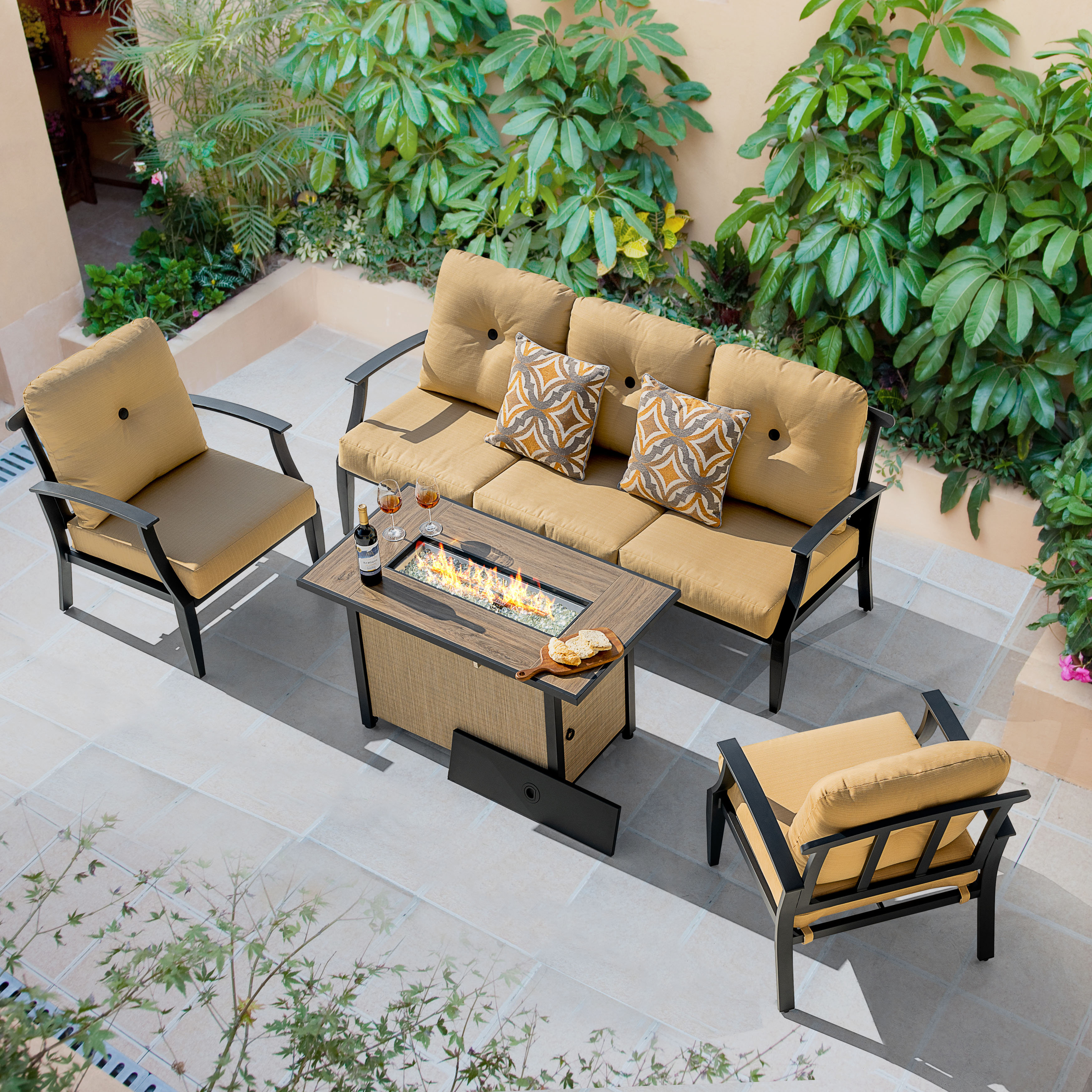 Latitude Run® 4-piece Patio Fire Pit Chat Set, Outdoor Fire Pit Table ...