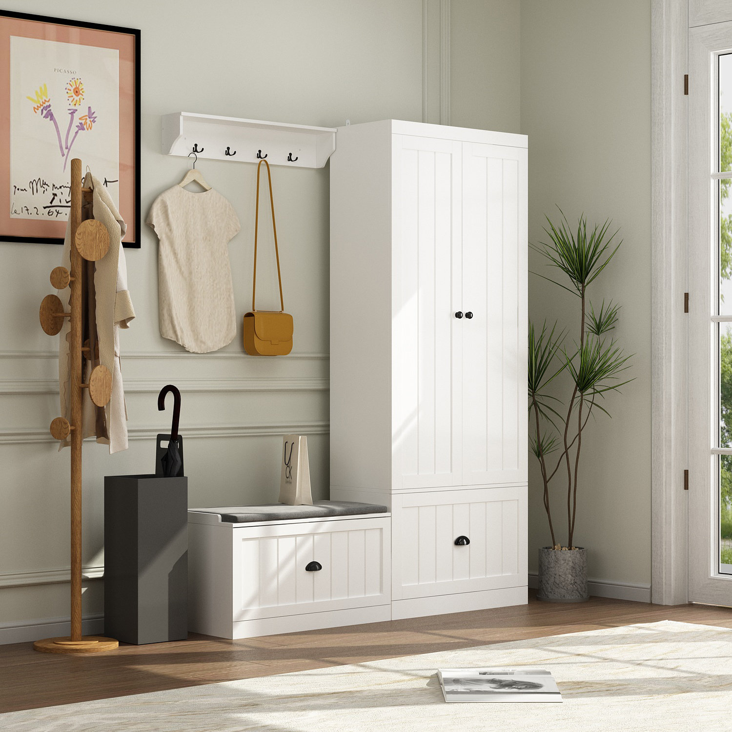 Lark Manor Amberjo Hall Tree 59 1 Wide With Bench And Shoe Storage