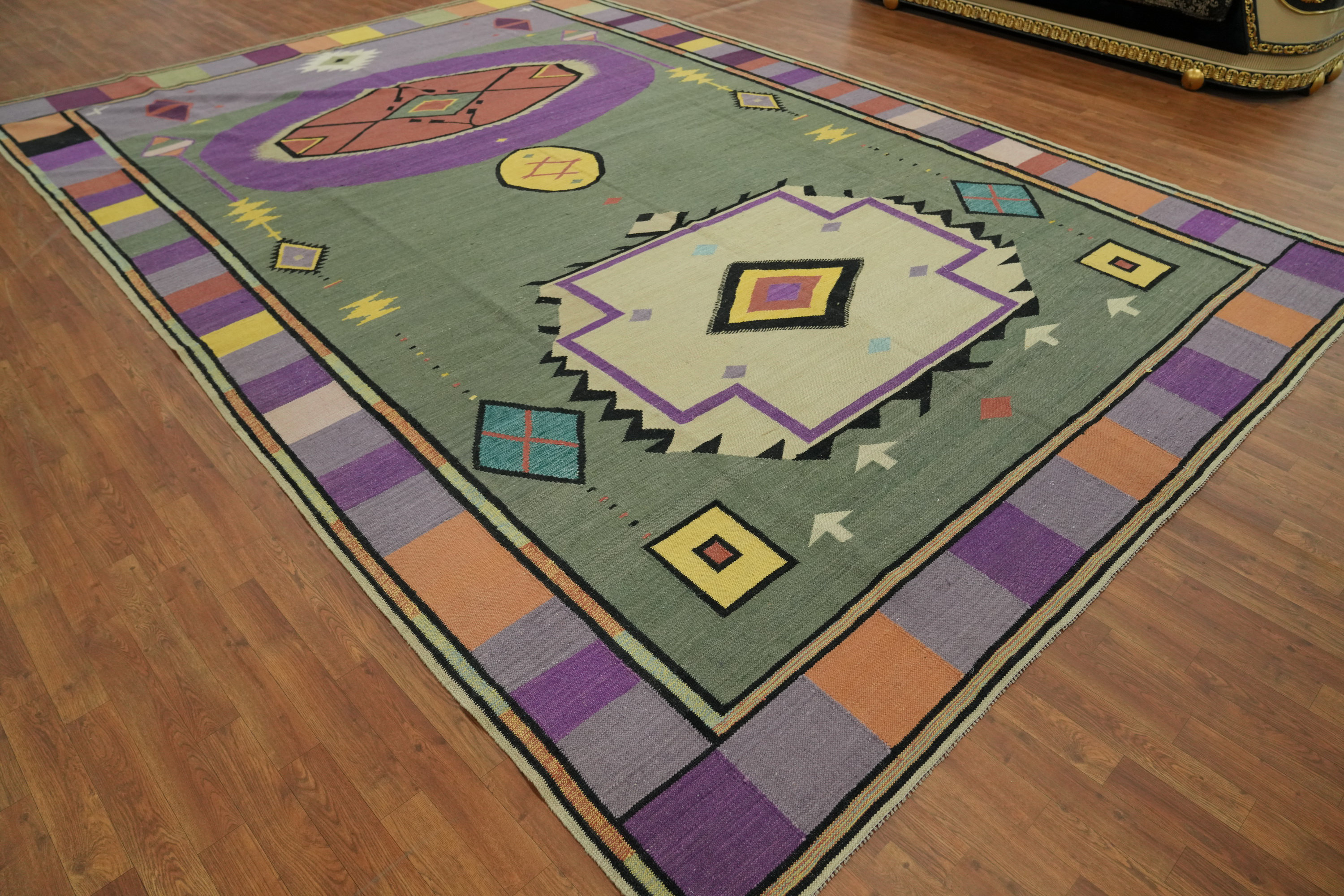 Dakota Fields Green Wool Kilim Vegetable Dye Large Rug 10x15 - Wayfair ...