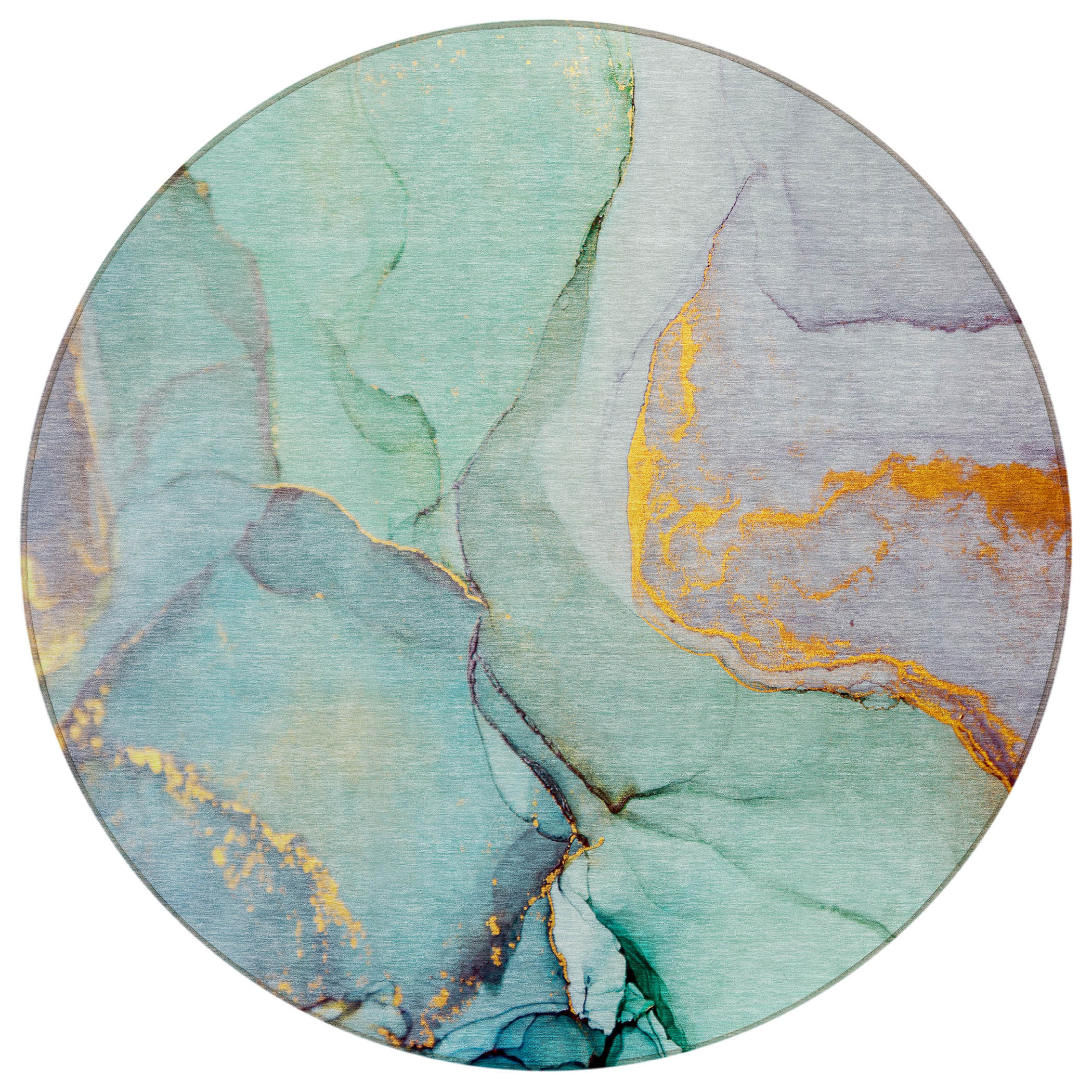 HomeRoots 8' Round Teal Round Abstract Washable Non Skid Indoor Outdoor ...