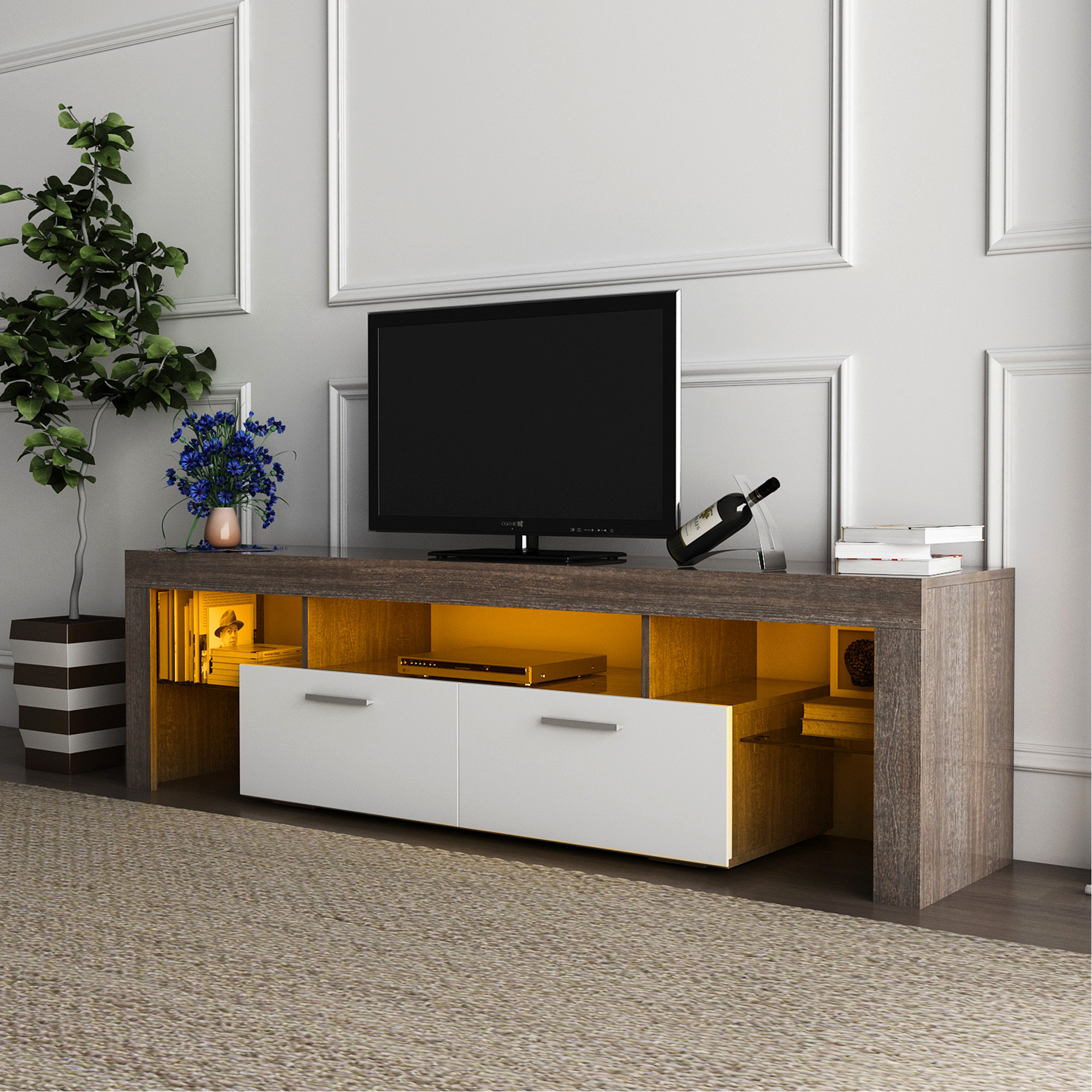 Wrought Studio™ 20 Minutes Quick Assembly Brown Simple Modern TV Stand ...