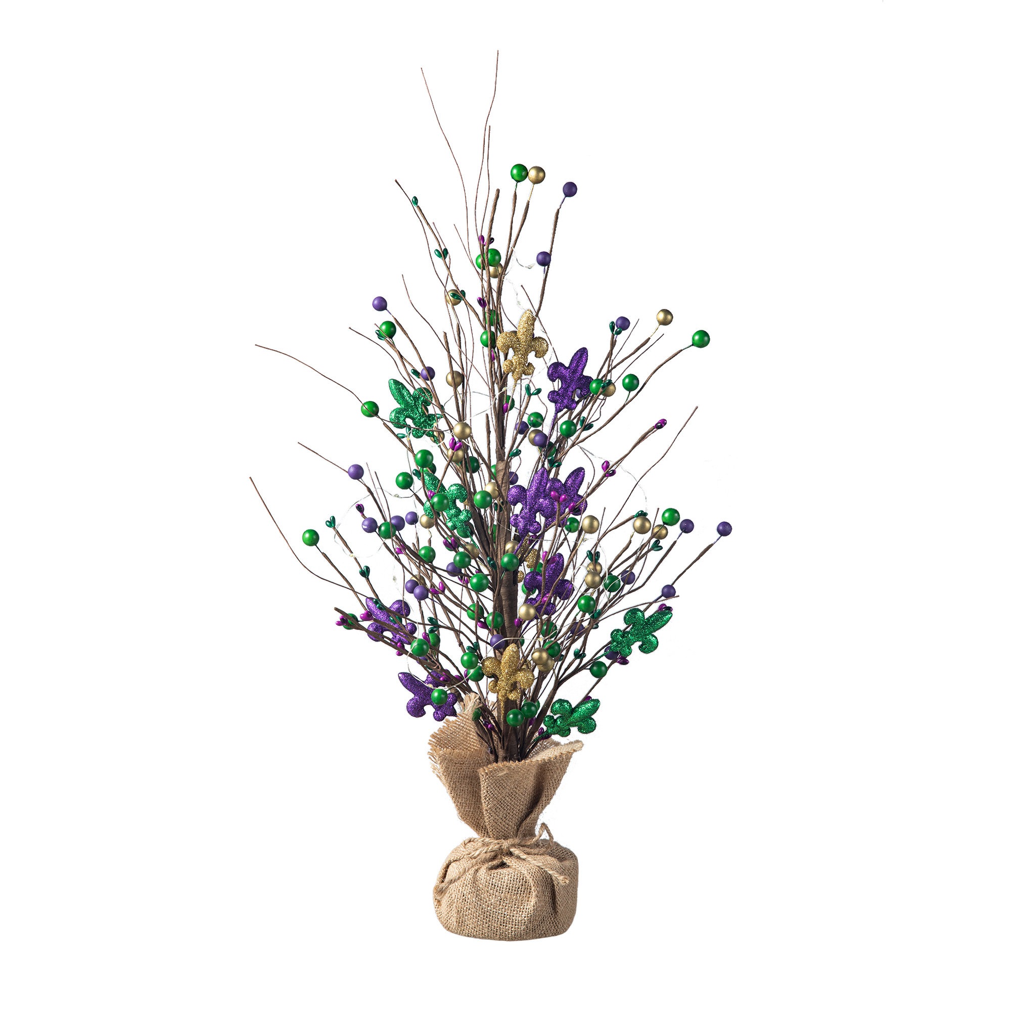 The Holiday Aisle® 21"H Lighted Mardi Gras Fleur-De-Lis & Berry Table ...
