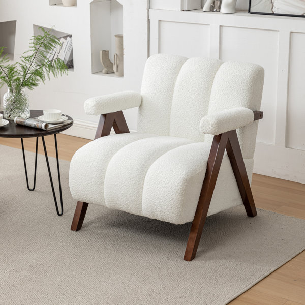 George Oliver Draedyn Upholstered Boucle Armchair with Solid Wood Legs ...