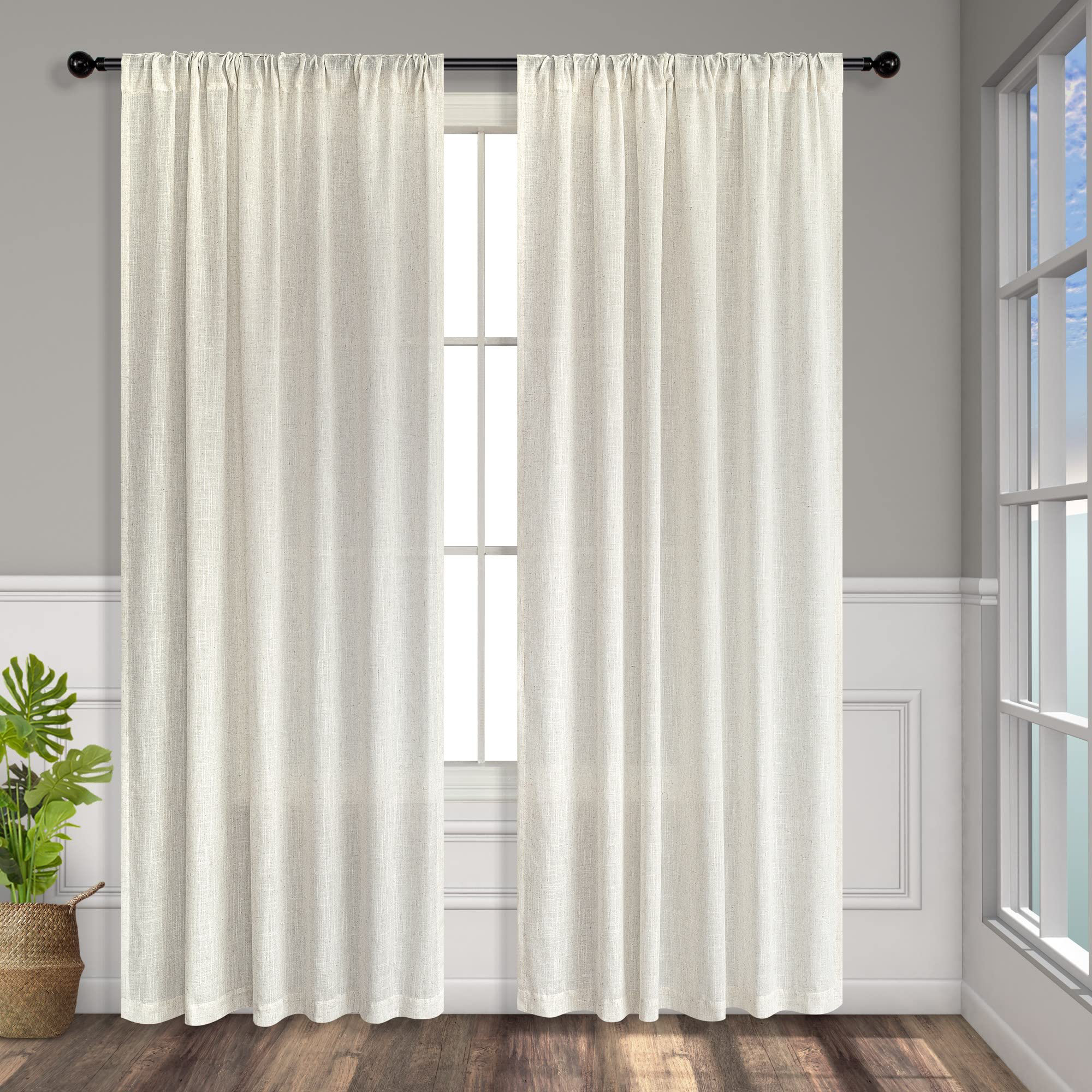Gracie Oaks Natural Linen Back Tab Curtains 84 Inch Length For Living ...