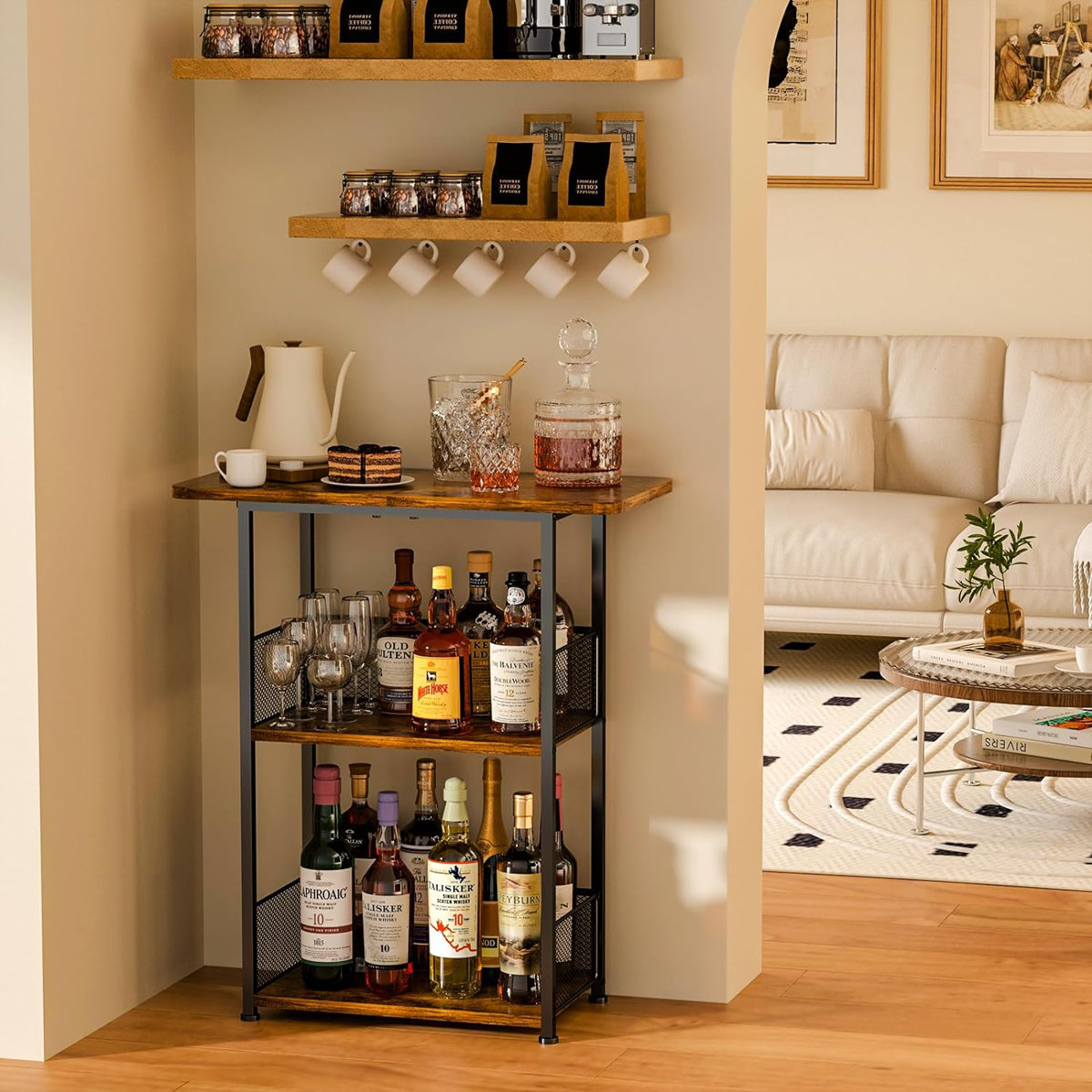 17 Stories Floor Standing Freestanding Whiskey Rack: 3 Tier Wine Rack ...
