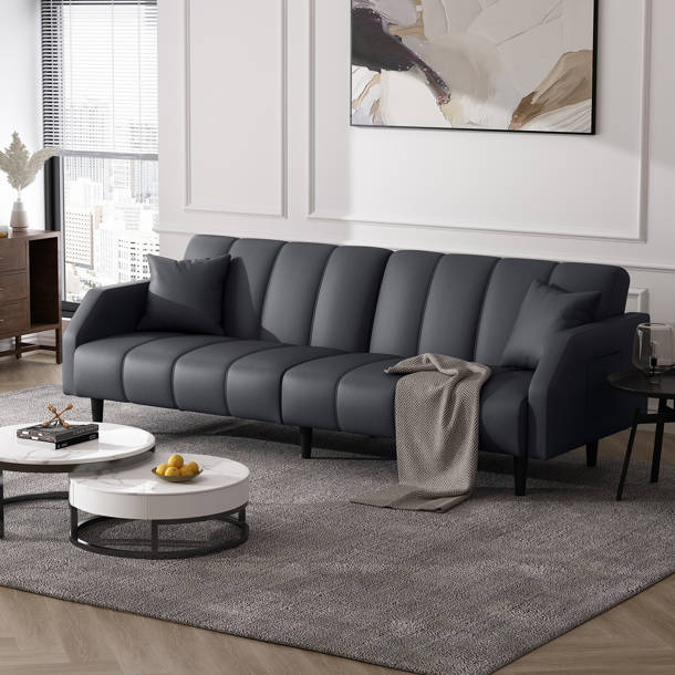 Ebern Designs Fabry 77.56" Faux Leather Convertible Sofa & Reviews ...