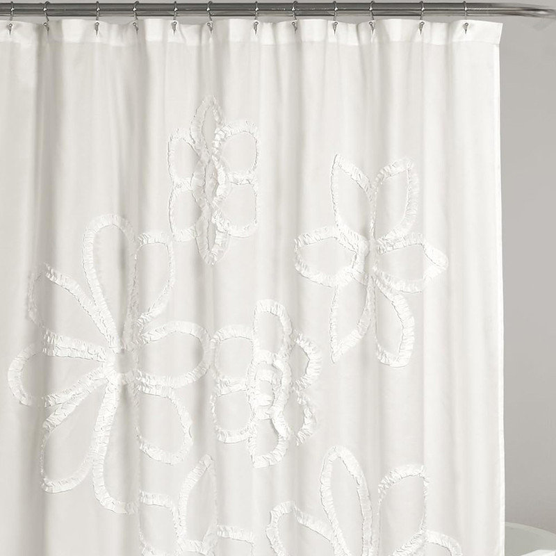 LIKOBI White Ruffle Flower Polyester Shower Curtain,for Luxury Bathroom ...