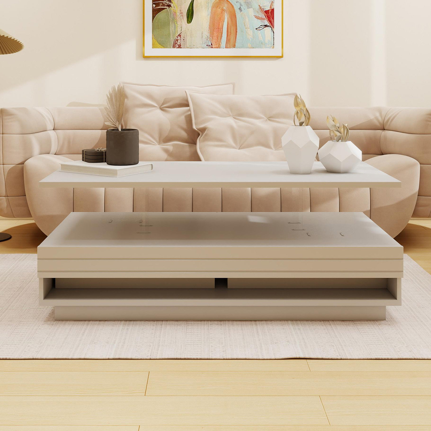 Ivy Bronx 47.2" Modern Rectangular Led Light Coffee Table With 2 ...