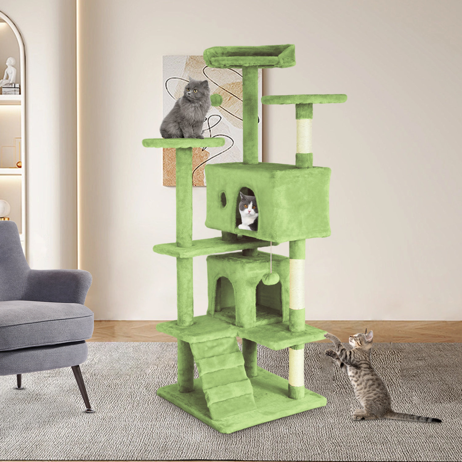 Tucker Murphy Pet™ Cat Tree 54 Inch Cat Condo Stand House Multi-Level ...