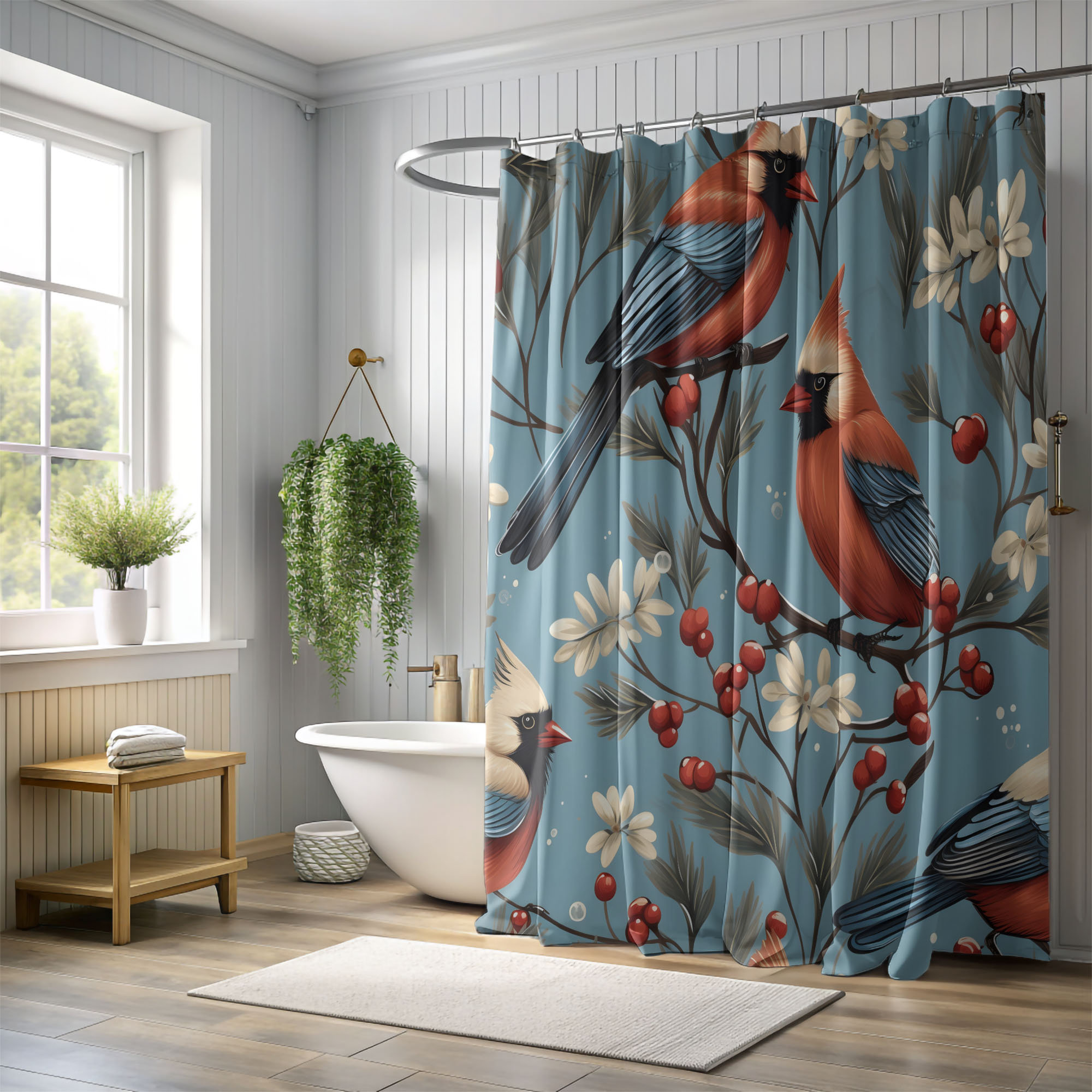 Bay Isle Home™ Frosty Cardinals - Premium Shower Curtain | Wayfair