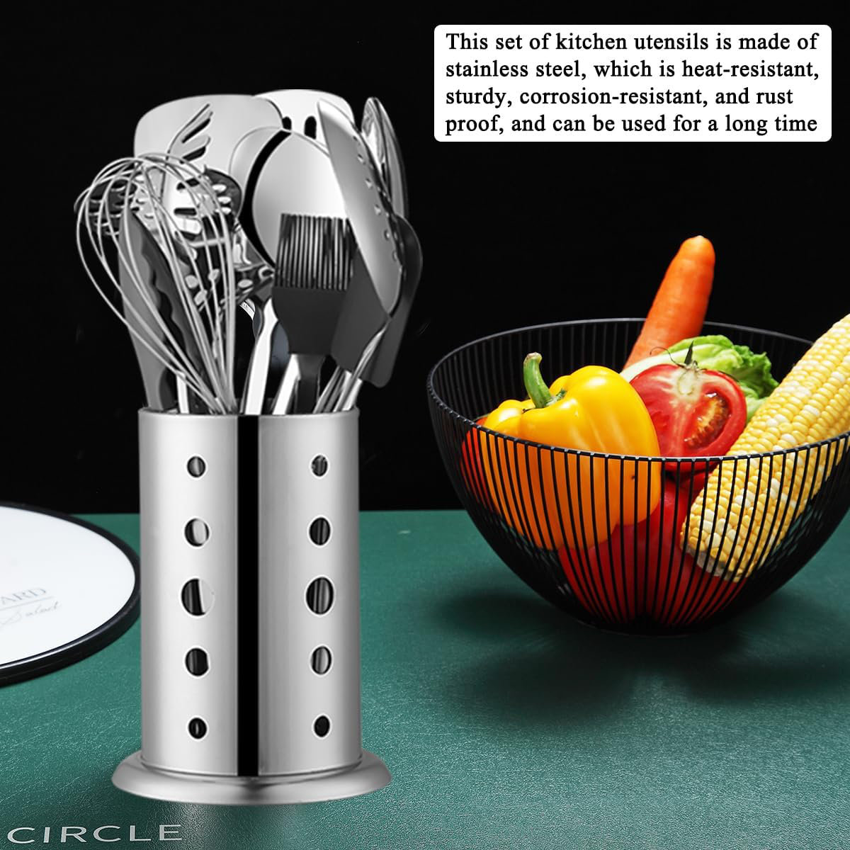 QIANXING 40-Piece Stainless Steel Kitchen Utensils Set With Holder ...