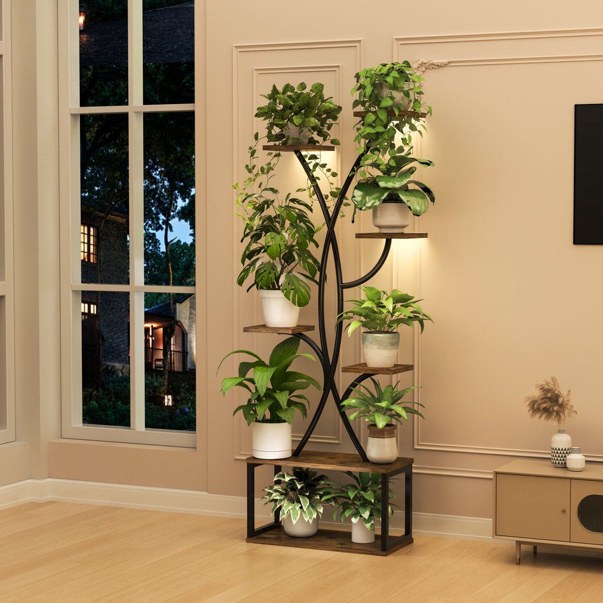 Arlmont & Co. 56" Tree-shaped Plant Stand With Grow Light Multi-tier ...