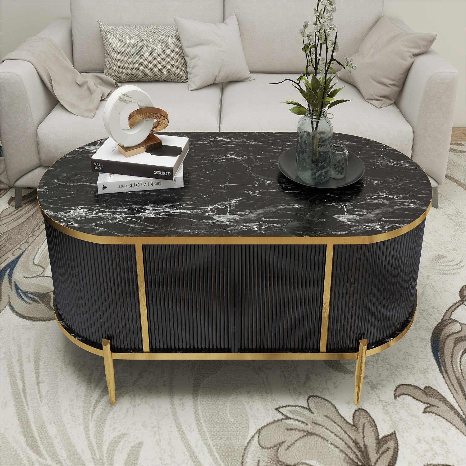 Mercer41 Modern Living Room Luxurious Elliptical Grooves On The Top ...