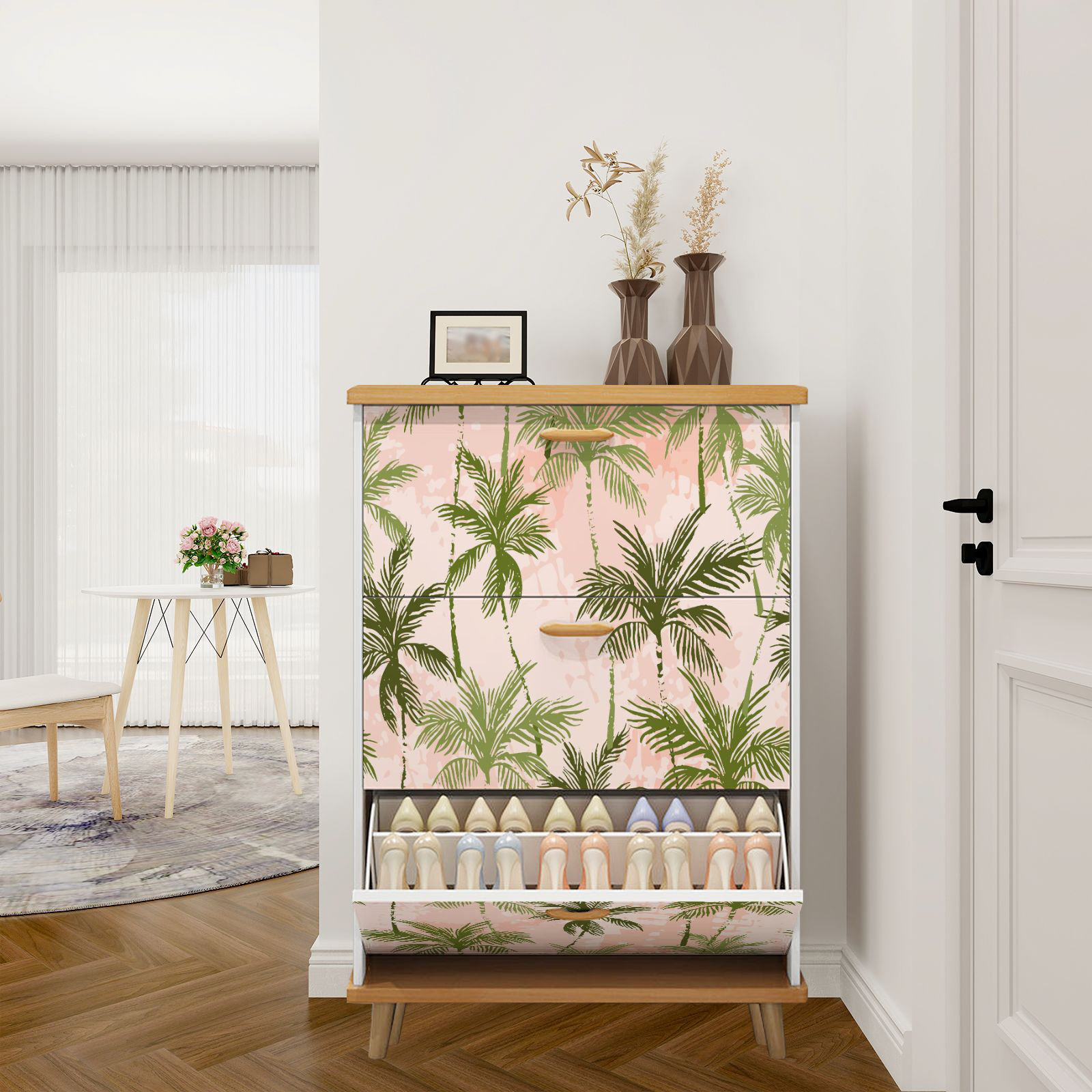 East Urban Home Shoe Storage Cabinet with 3 Flip Drawers for Abstract ...