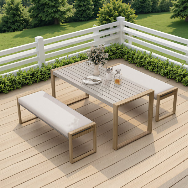 Latitude Run® 3 Pcs Outdoor Dining Set With Faux Wood Finish for 4 ...