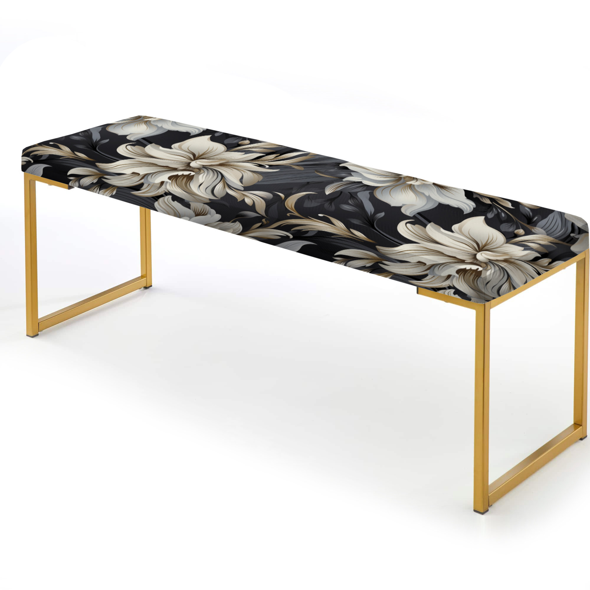 Design Art Deep Black Silver Flowers Elegance - Glam Upholstered Gold ...