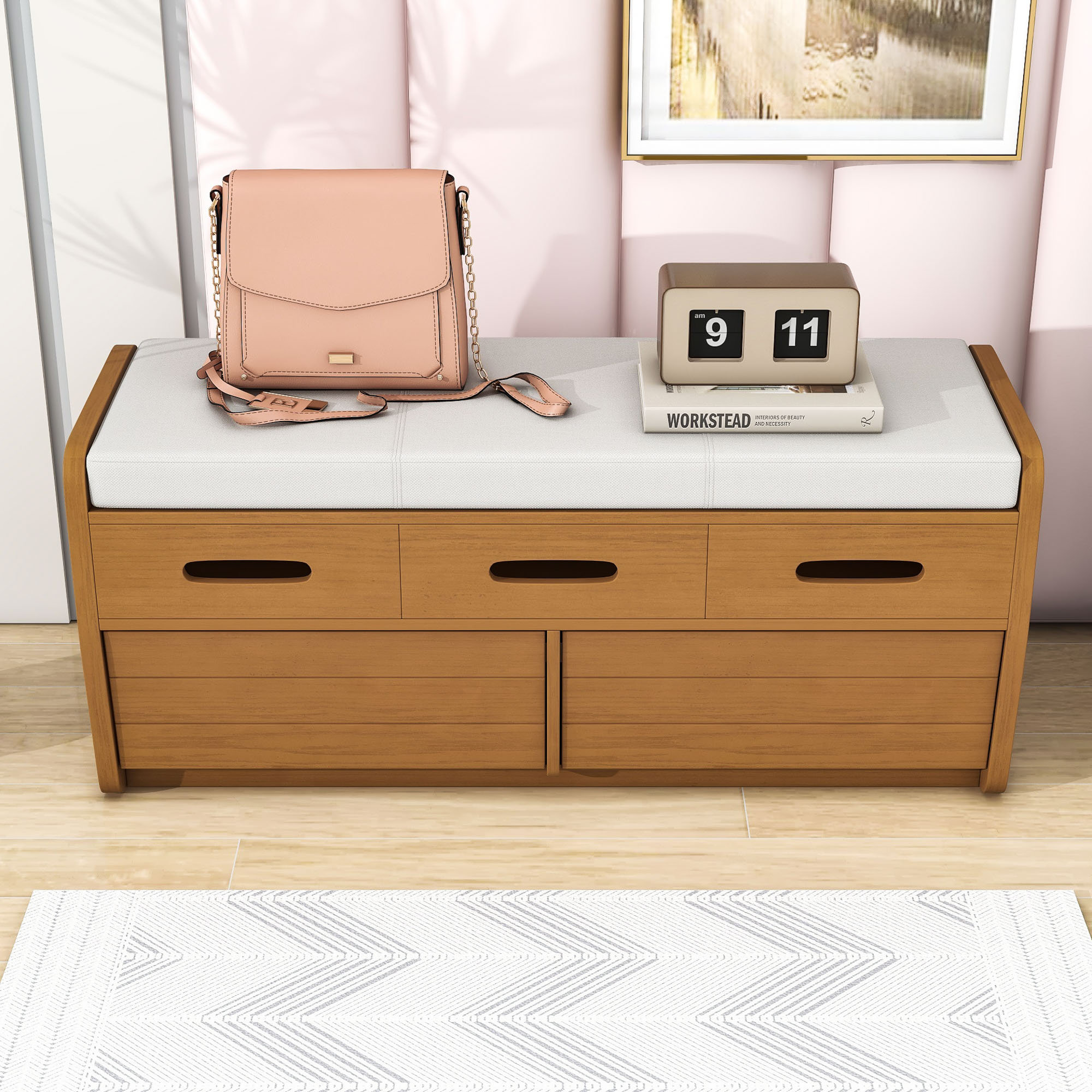 Lark Manor™ Careyann Rustic Wood Storage Bench with Removable Cushion ...