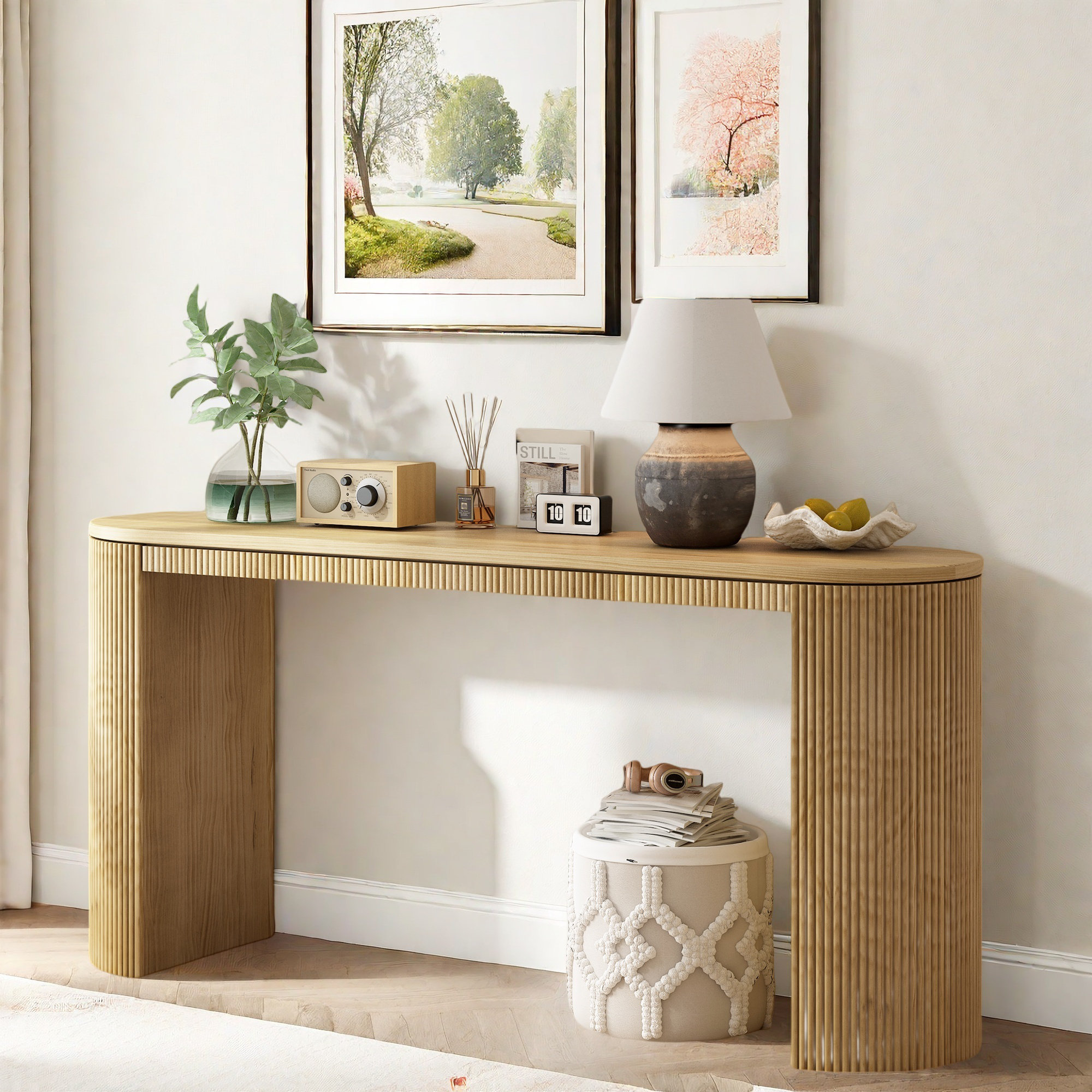 Latitude Run® Console Table With Unique Vertical Stripes And Curved ...