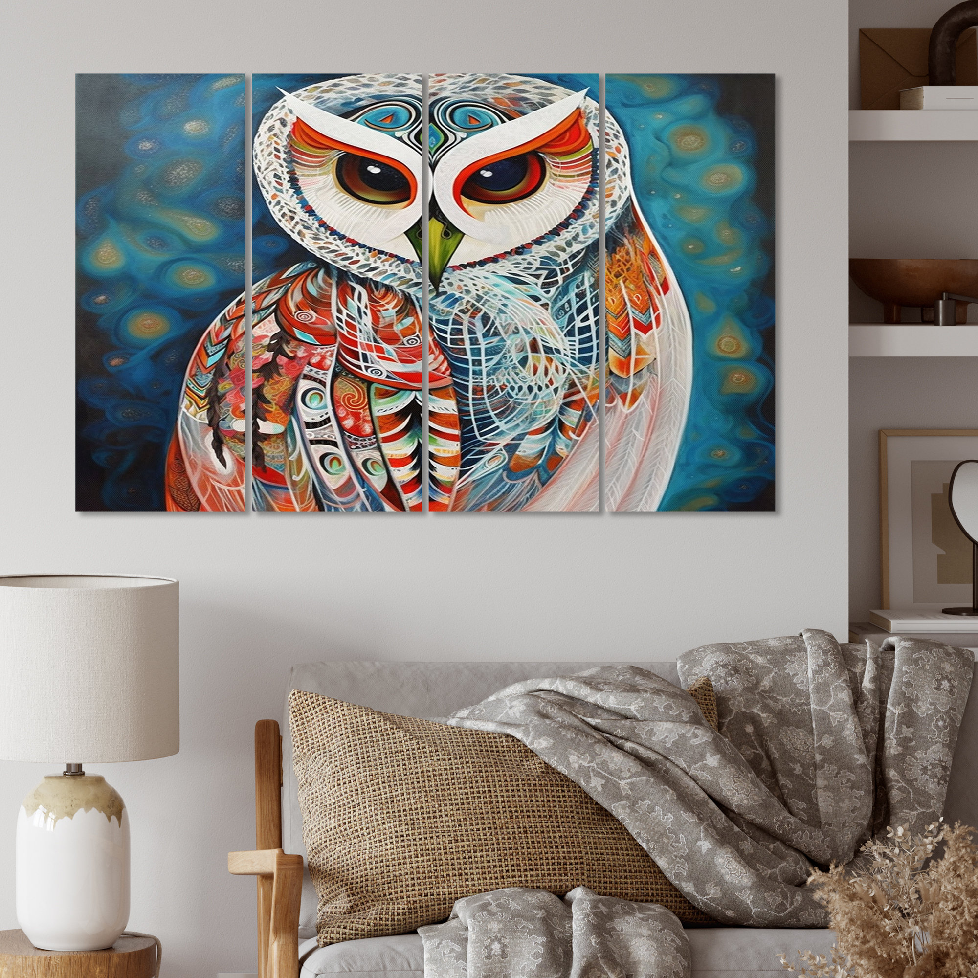 Loon Peak® White Owl Magic II On Canvas 4 Pieces Print | Wayfair