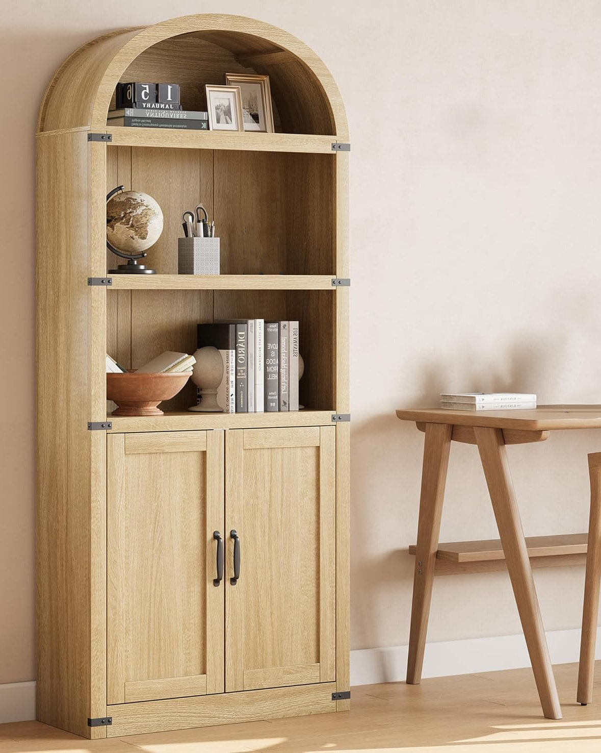 Gracie Oaks Arched Bookcase,tall Bookcase Farmhouse Display Storage ...