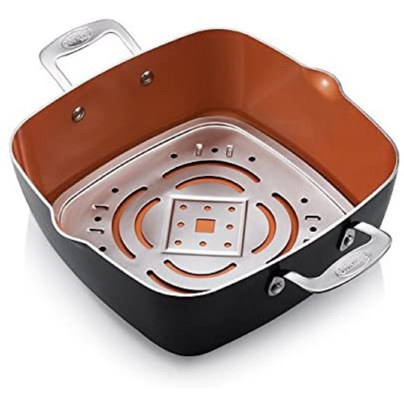Gotham Steel Deep Square 11 in. Non-Stick Frying Pan Set with Lid ...