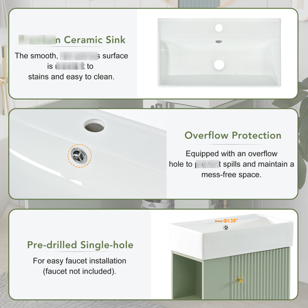 Ebern Designs 21.6" Bathroom Cabinet Vanity, Ceramic Sink, Side Section ...